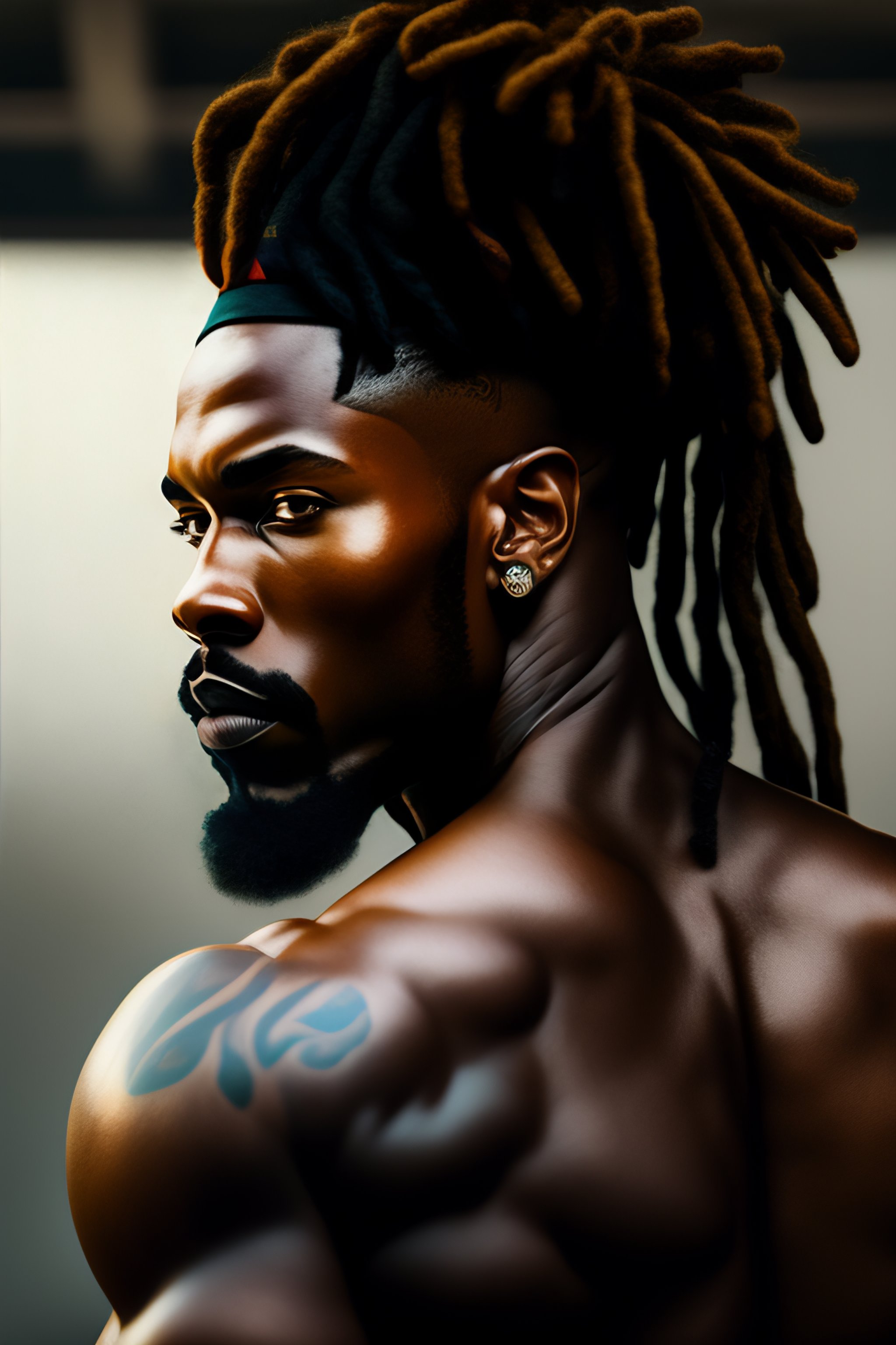 Lexica - Rasta, boxer-brief model, dreads, tattoos, 8k portrait, highly ...