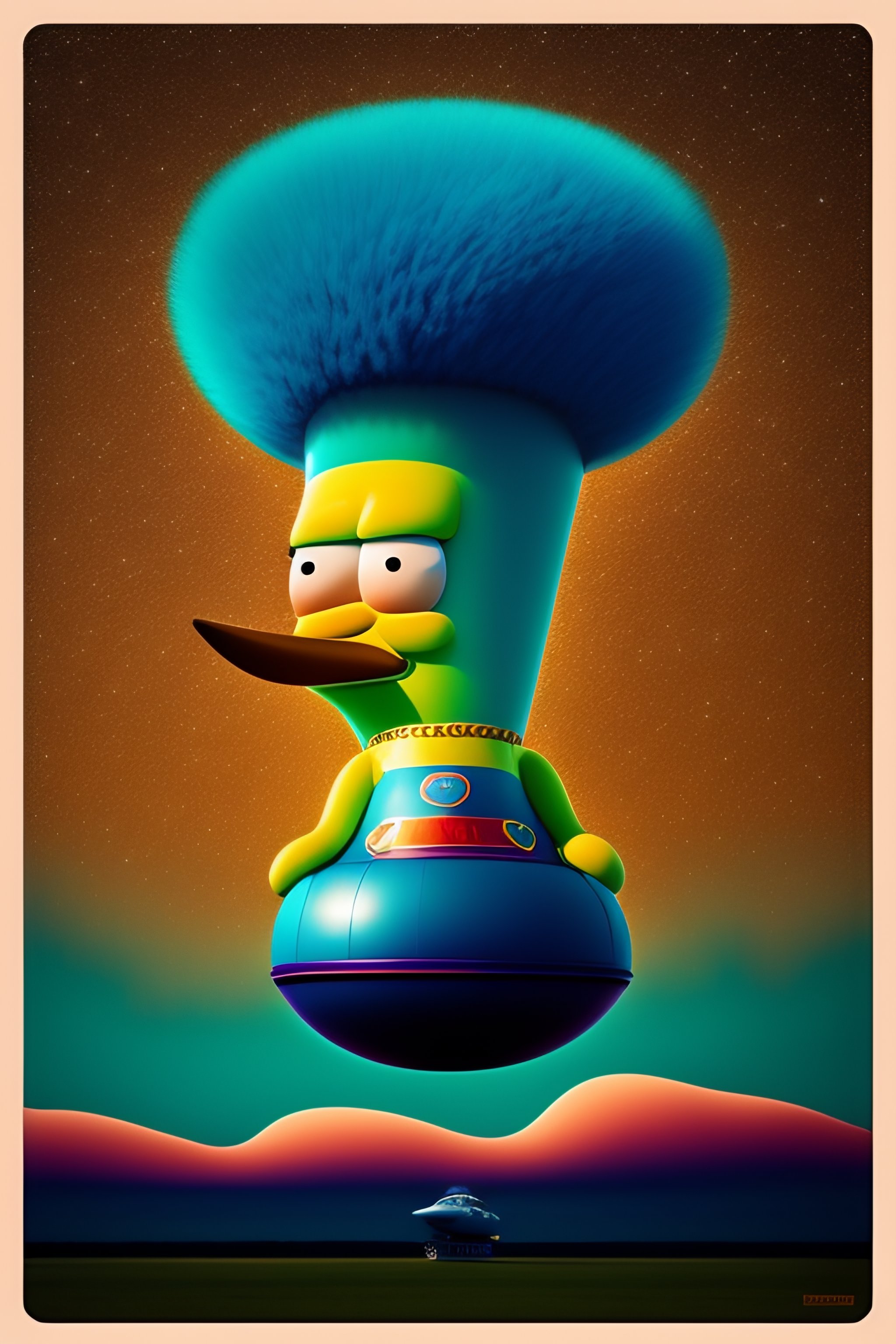 Lexica - Marge Simpson sitting on a rocket flying to the moon