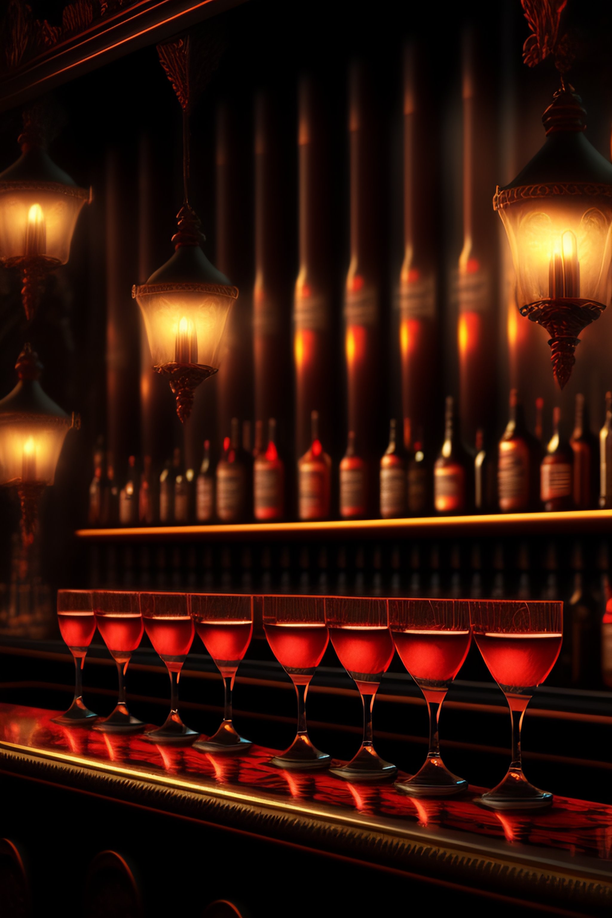 Lexica - A vampire bar, blood-bottles, bloody drinks, cinematic style ...