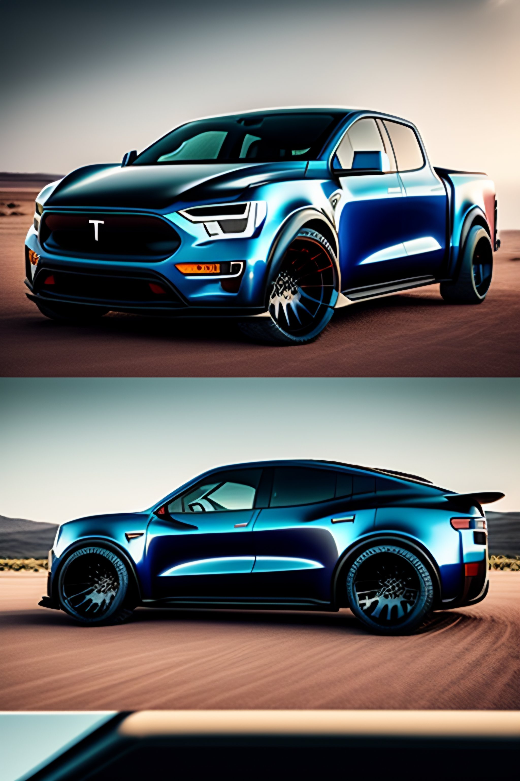 Lexica - Mash up a Tesla Model y combined with a large ford f150 dually