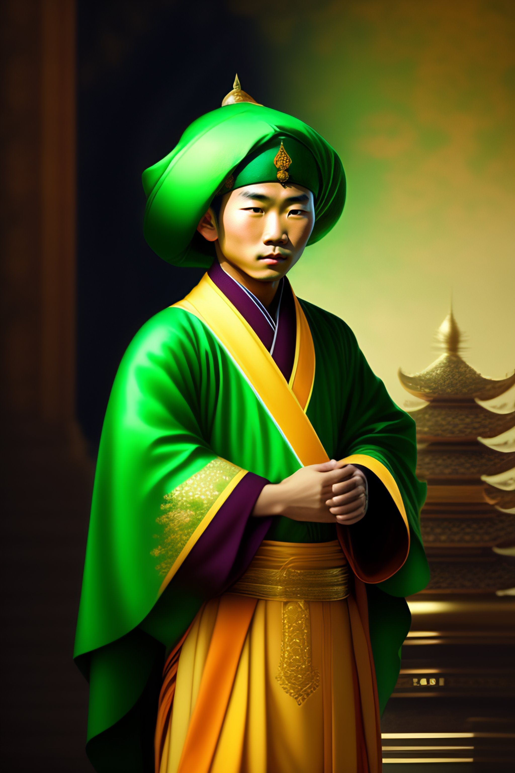 Lexica - Young asian monk with green kimono