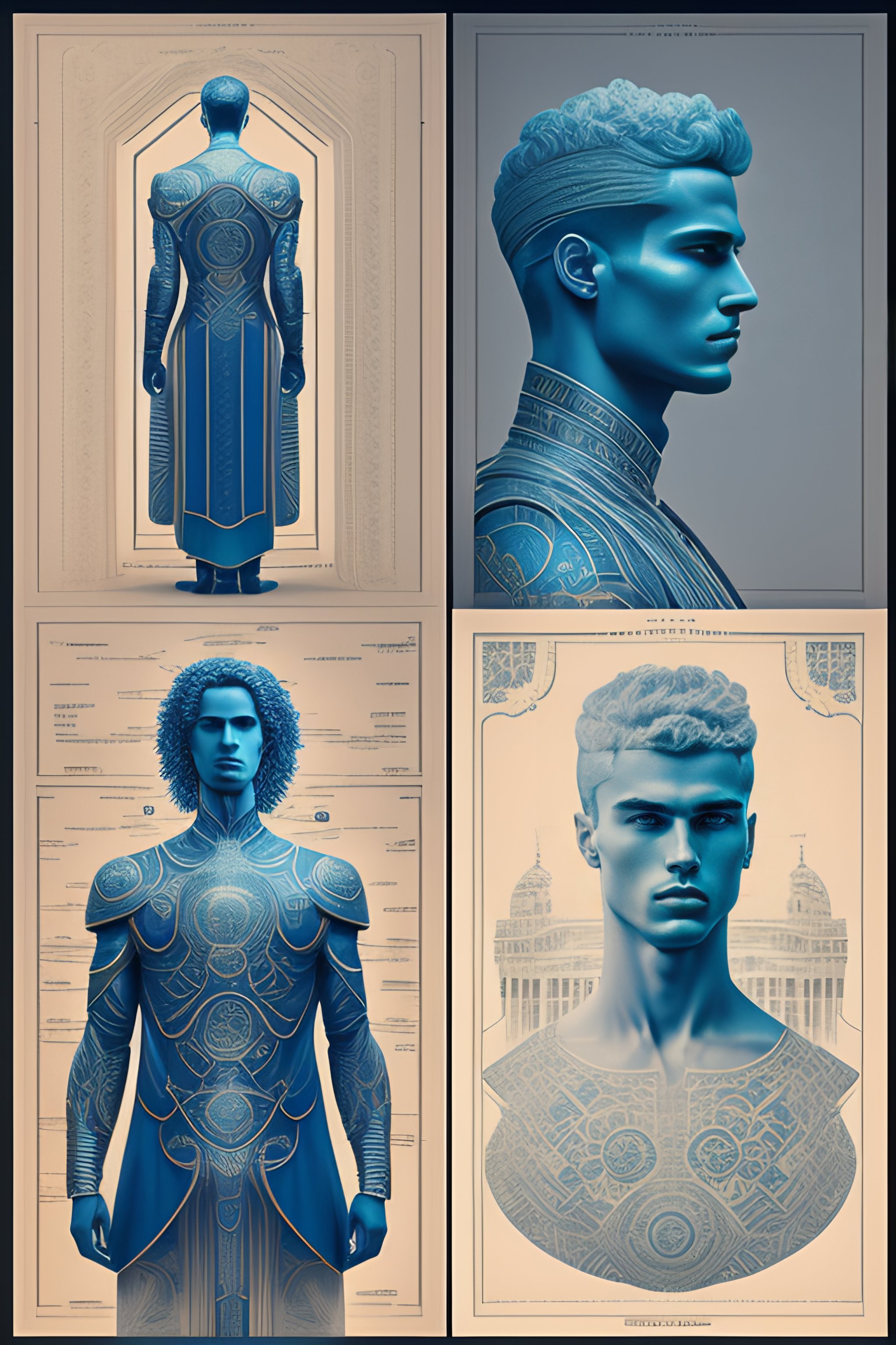 Lexica - Detailed schematics of a male cyborg, Venetian man, blueprints ...