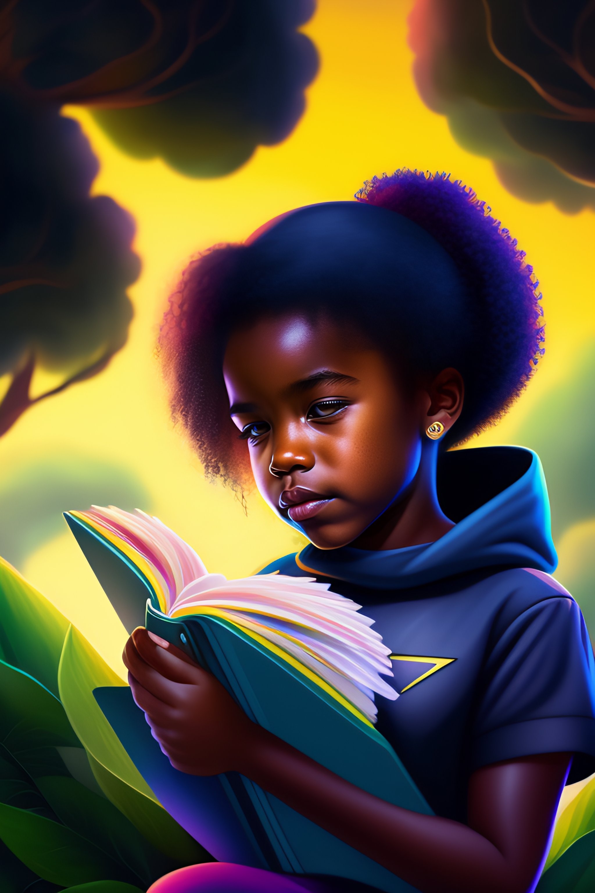 Lexica - Super hero black girl reading a book under a tree