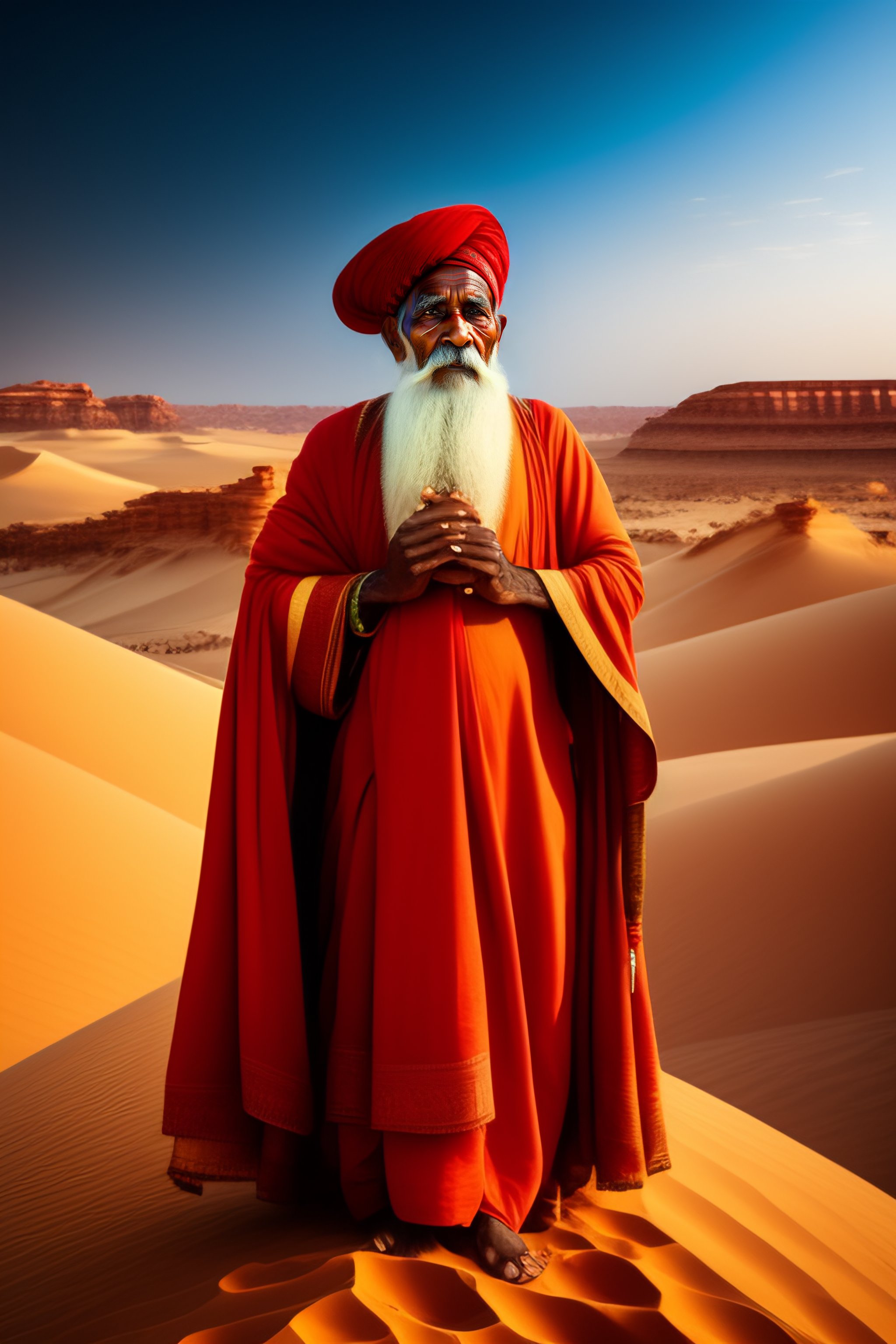 Lexica - Fair skinned Old Hindu Male Saint with red pointy hat and ...