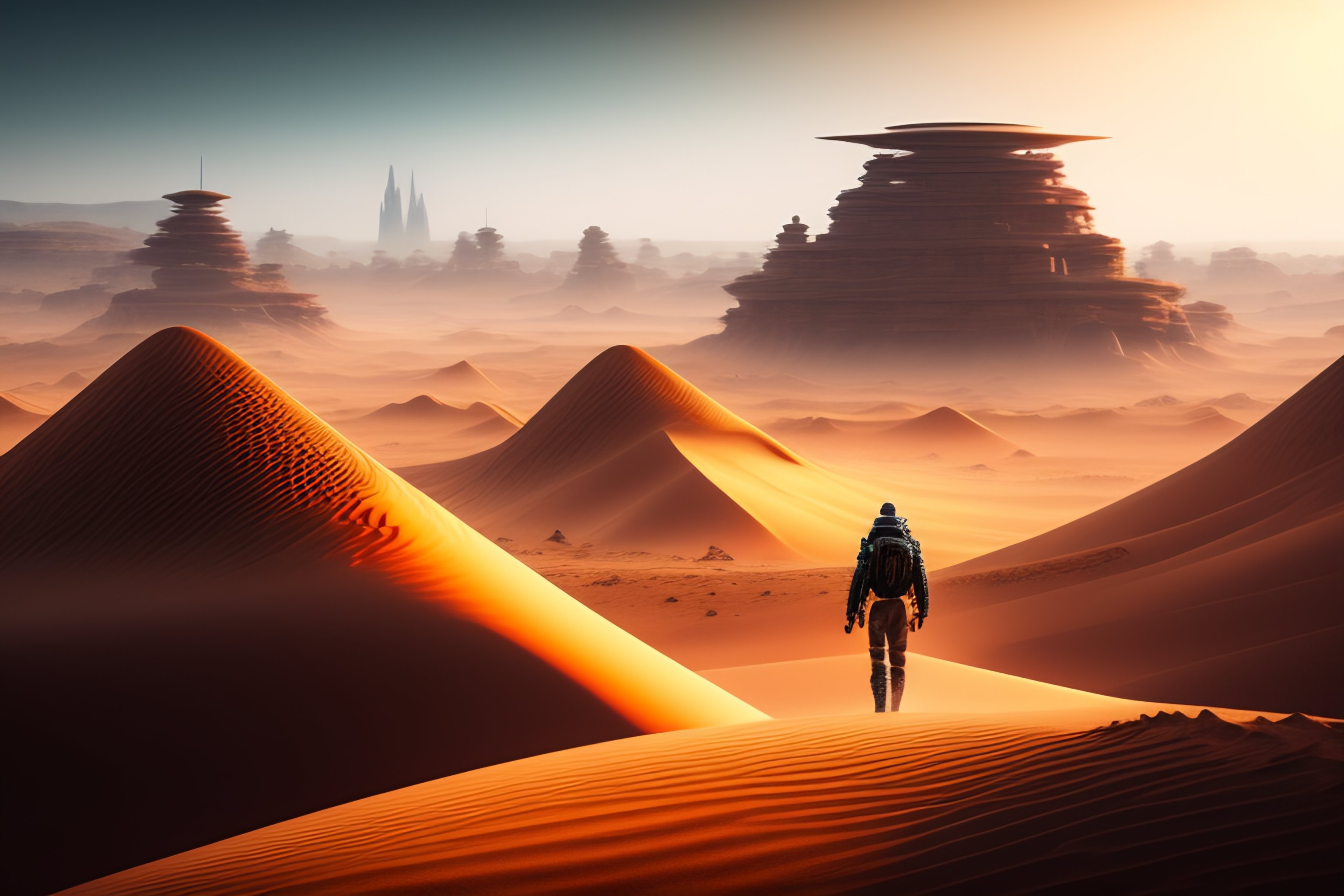 Lexica - Ninja walking on an alien planet, dune, blade runner, menacing, 8k, photorealistic, 8k ...