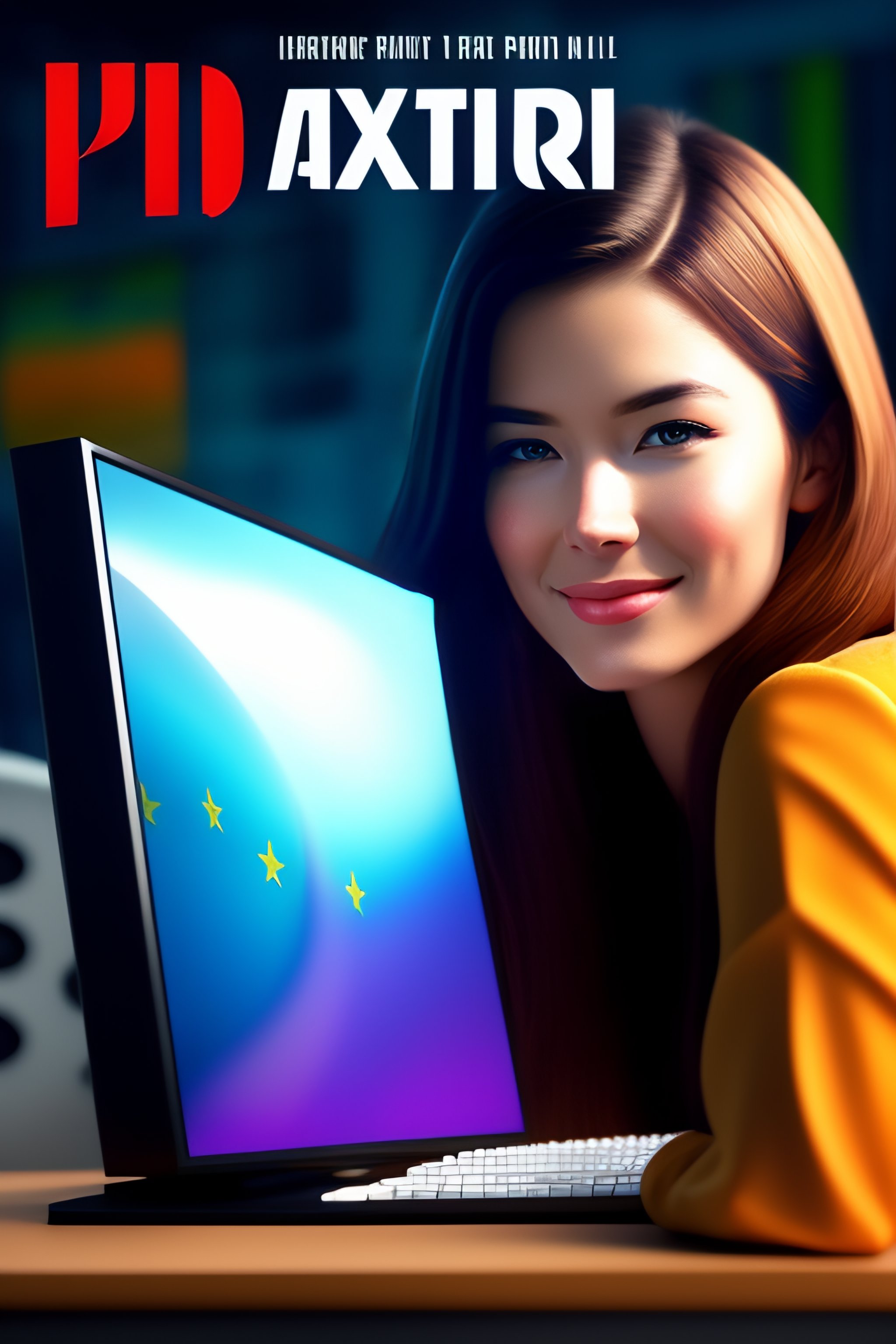 Lexica - Poster pixar art girl of European appearance plays computer games