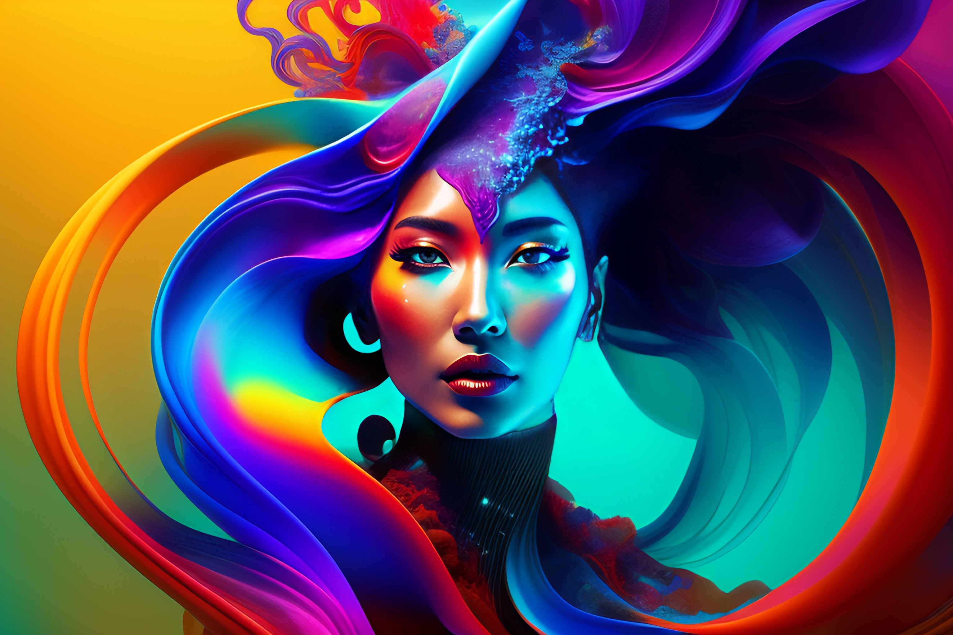 Lexica - Colorful underwater ink art of a female alien, Romantic ...