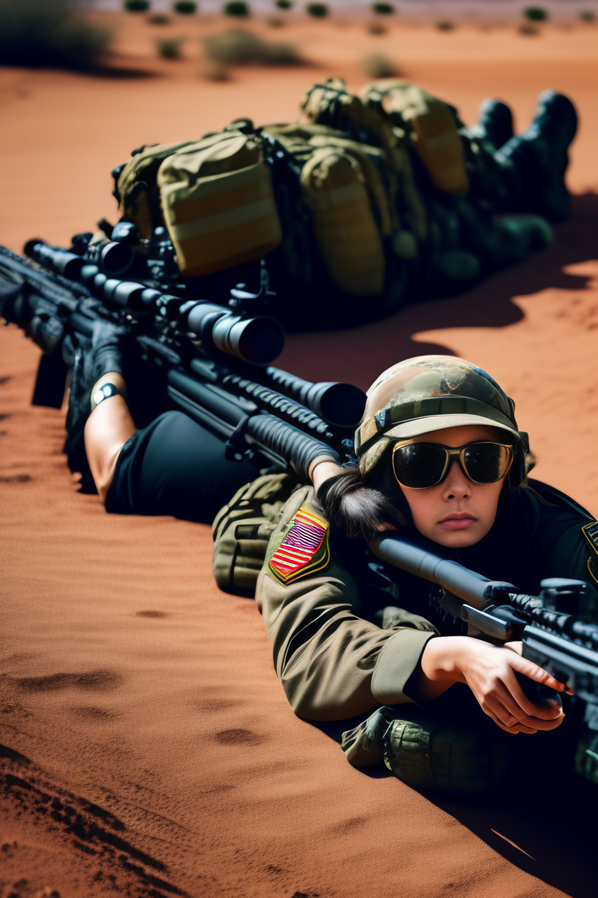 Lexica - Full frame, perspective from above, beautiful female sniper ...