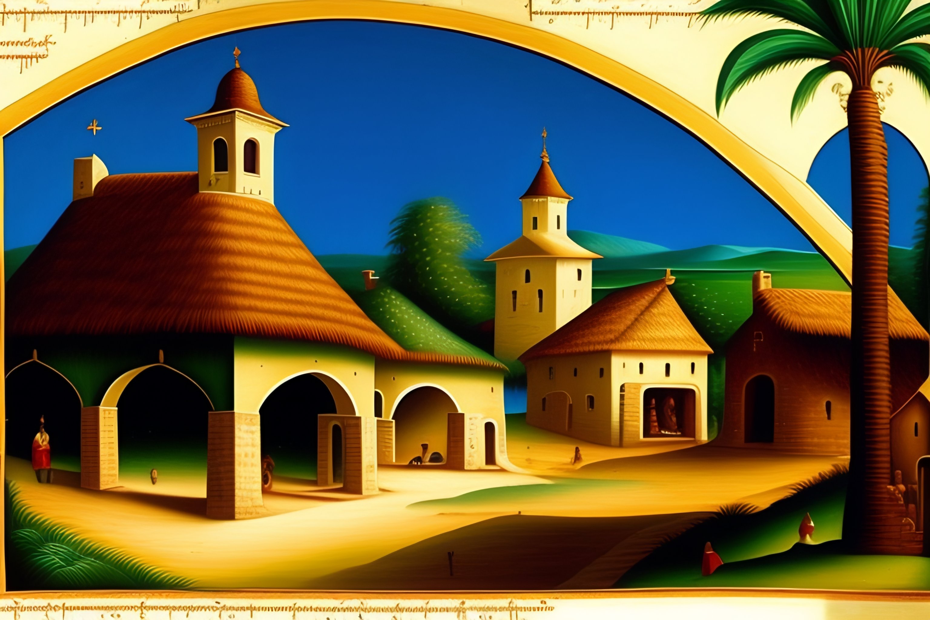 Lexica - Medieval illuminated Manuscript of a Puerto Rican village