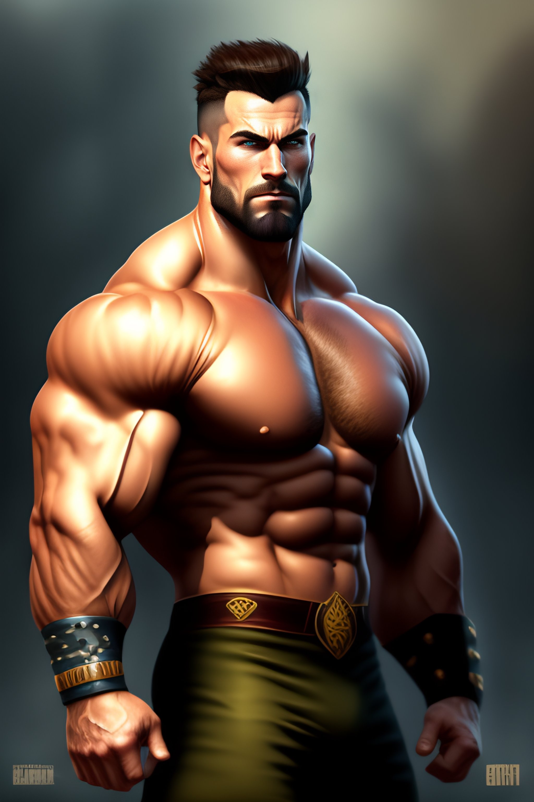 Lexica - Artstation, muscular, rugged, powerful, tall, wrestler, short ...