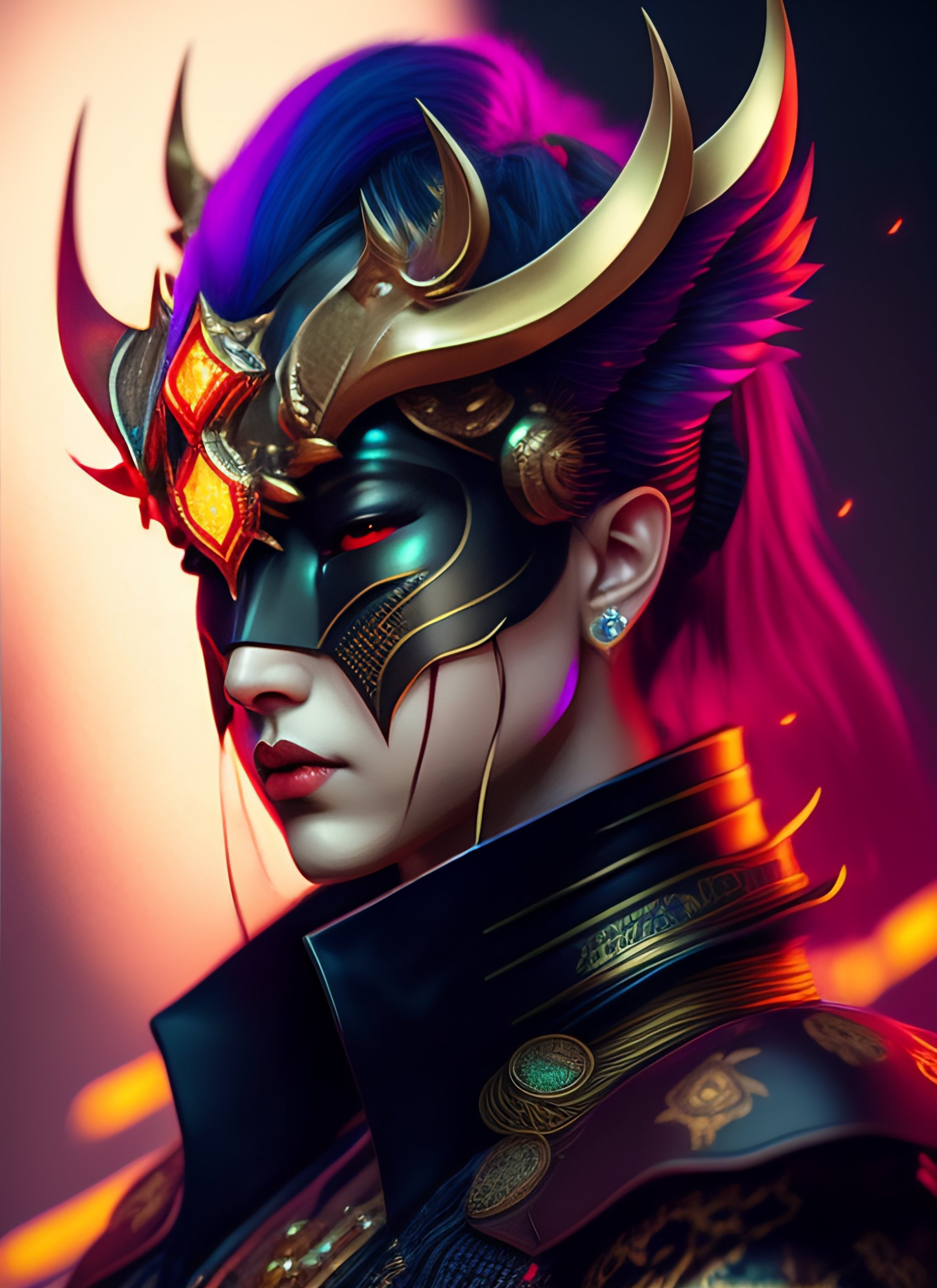 Lexica - A mind - blowing janpanese ghost Hannya mask,, wearing cyberpunk armor, Neon, d & d ...