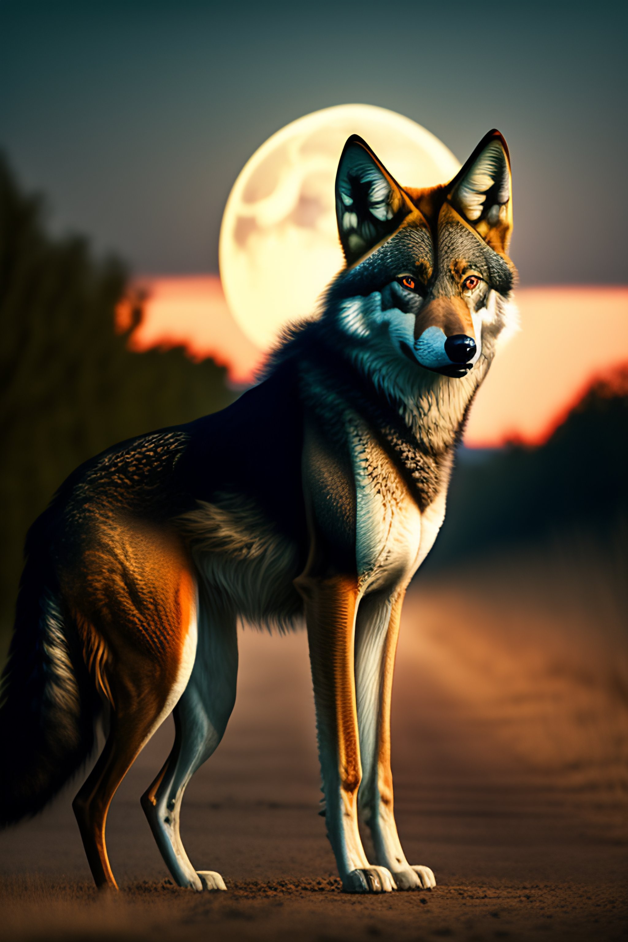 Lexica - Tall emaciated wolf wearing stilts, struggling to walk ...