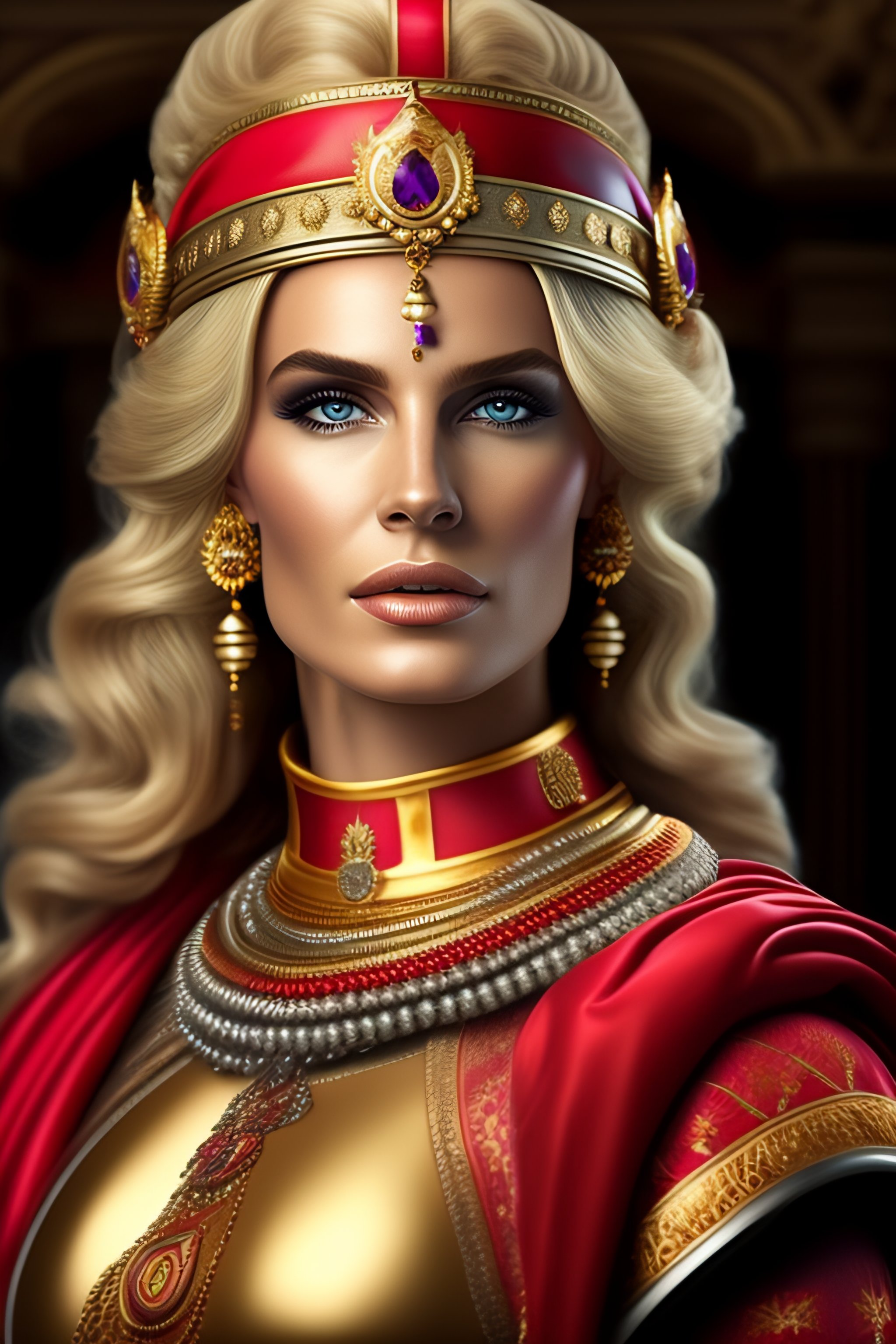 Lexica - Queen Camilla photo realistic as roman centurion