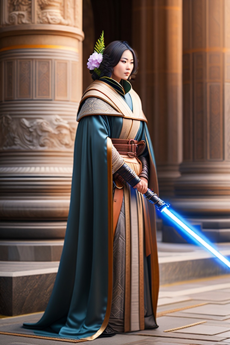 Lexica - Beautiful Jedi woman wearing a samurai style robe and holding ...