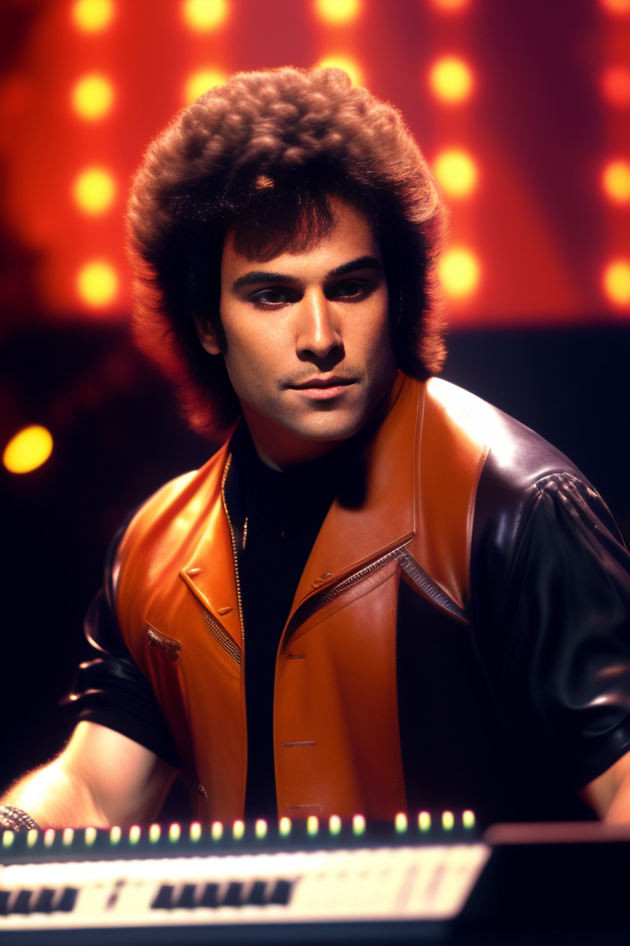 Lexica - Rock man keyboardist on a stage. He is Caucasian with short ...