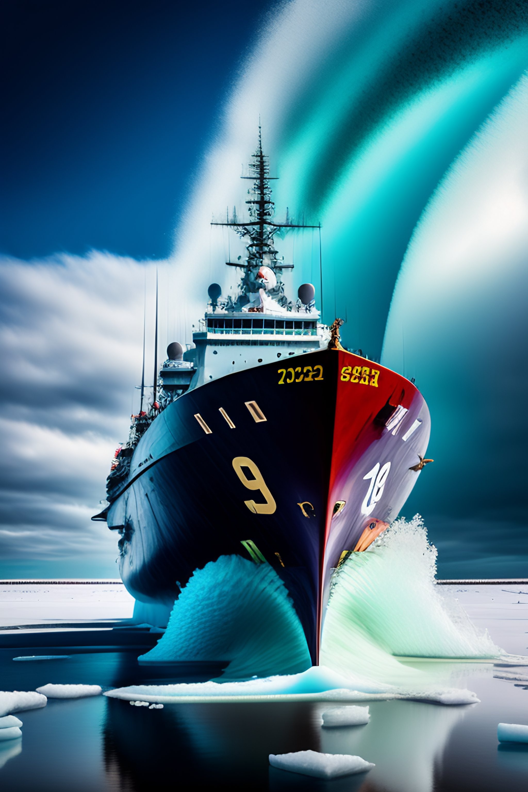 Lexica - Portrait of a warship breaking through ice water