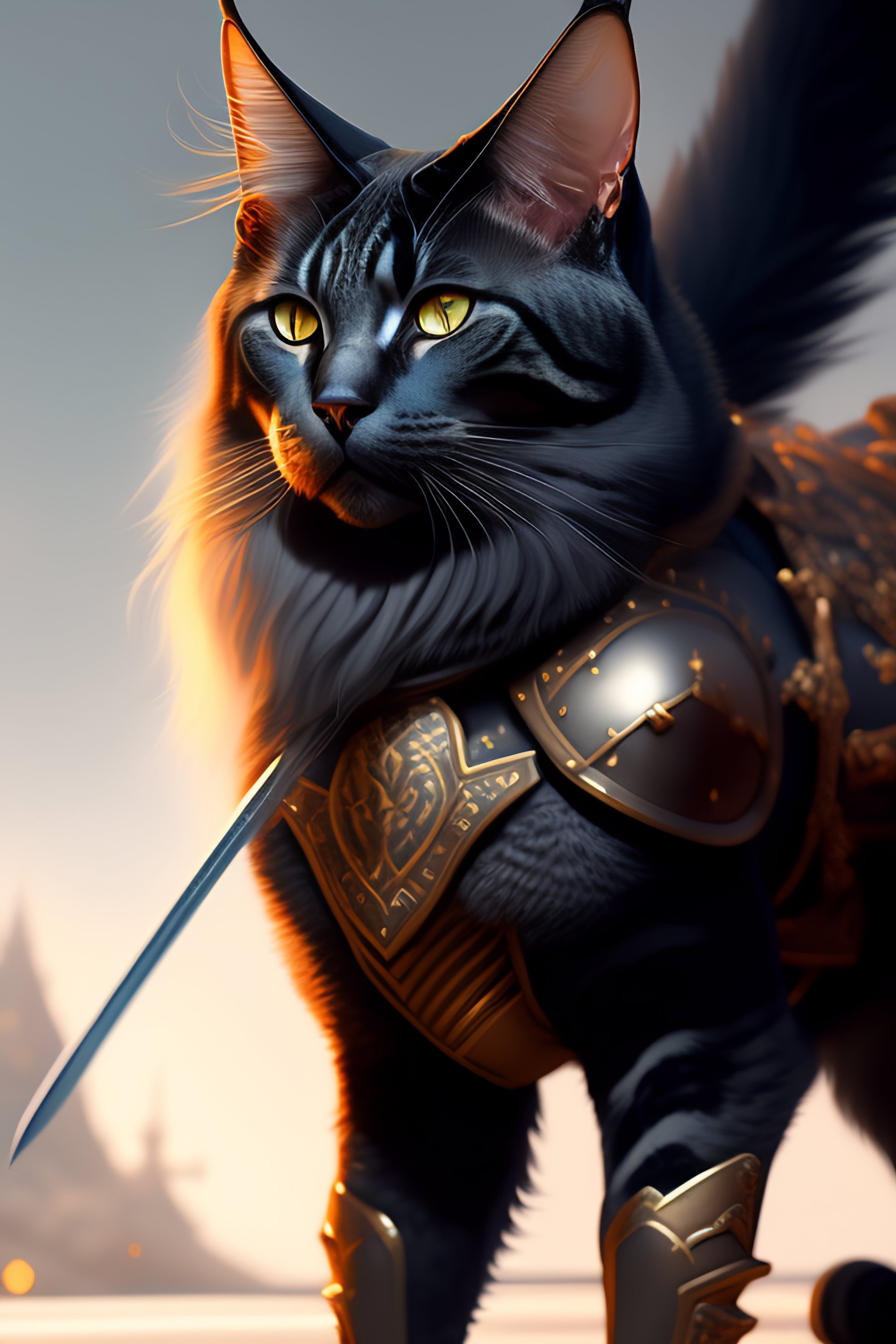 Lexica - A detailed full length of dark grey mainecoon cat in cyber ...