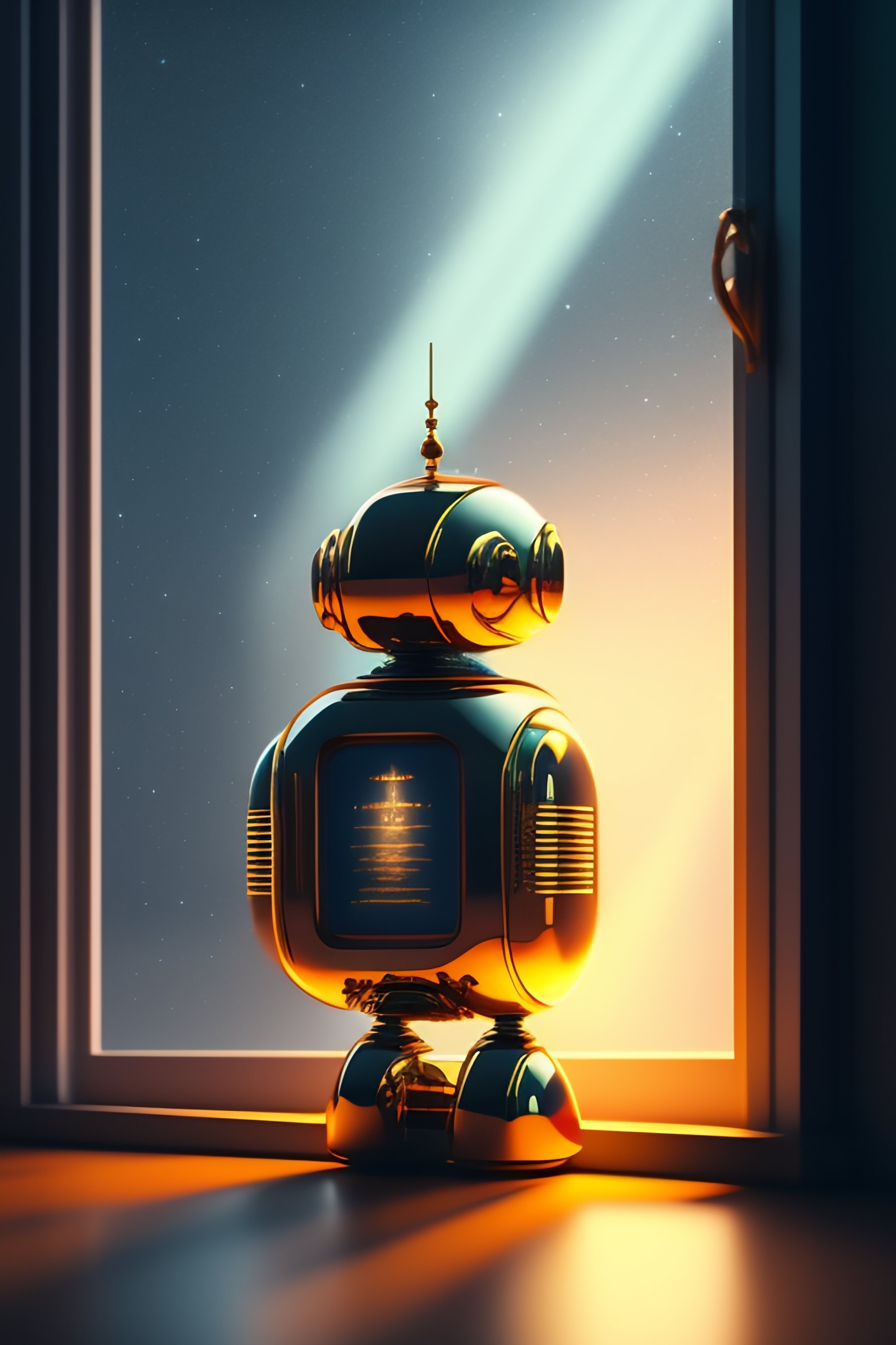 Lexica - A praying bot in a DARK room , from window a bit shines come ...