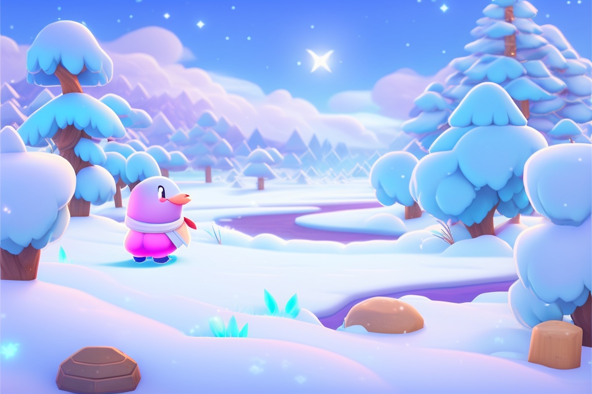 Lexica - 2D illustration, Kirby Star Allies, daylight, winter, field ...
