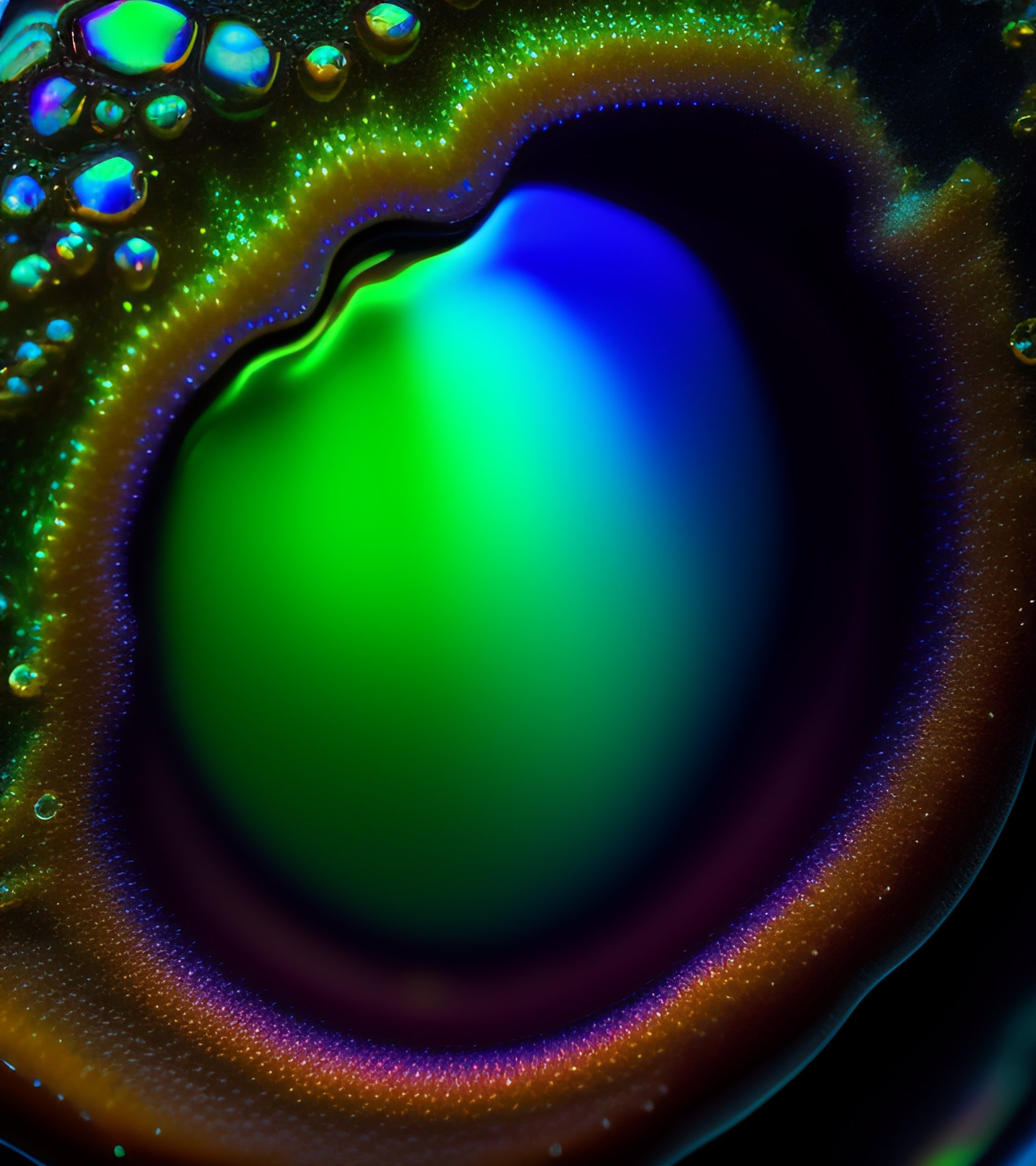 Lexica - A photograph of a luminous glossy iridescent black myxomycete ...