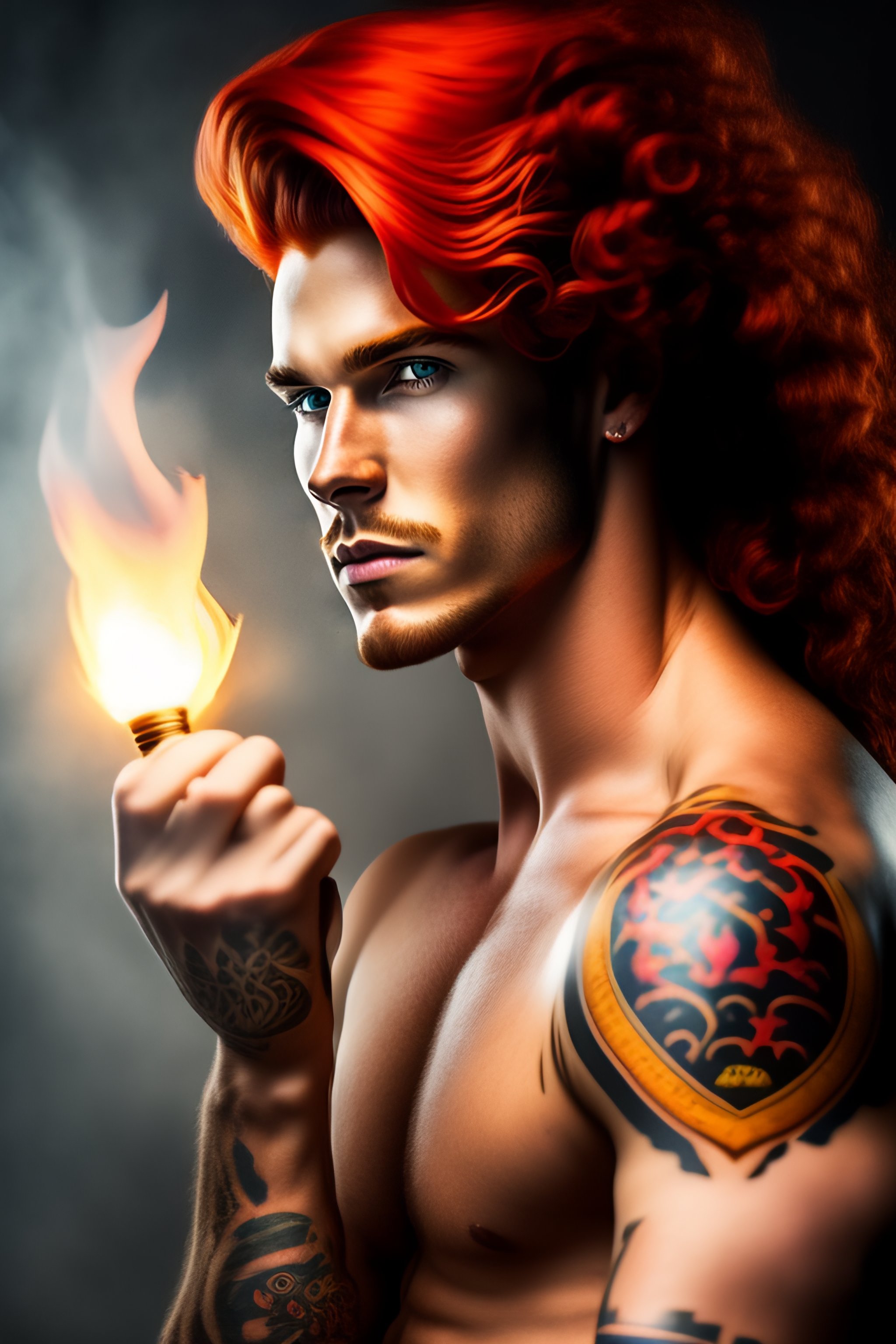 Lexica - Young man with long red hair, showing his fire power in his ...