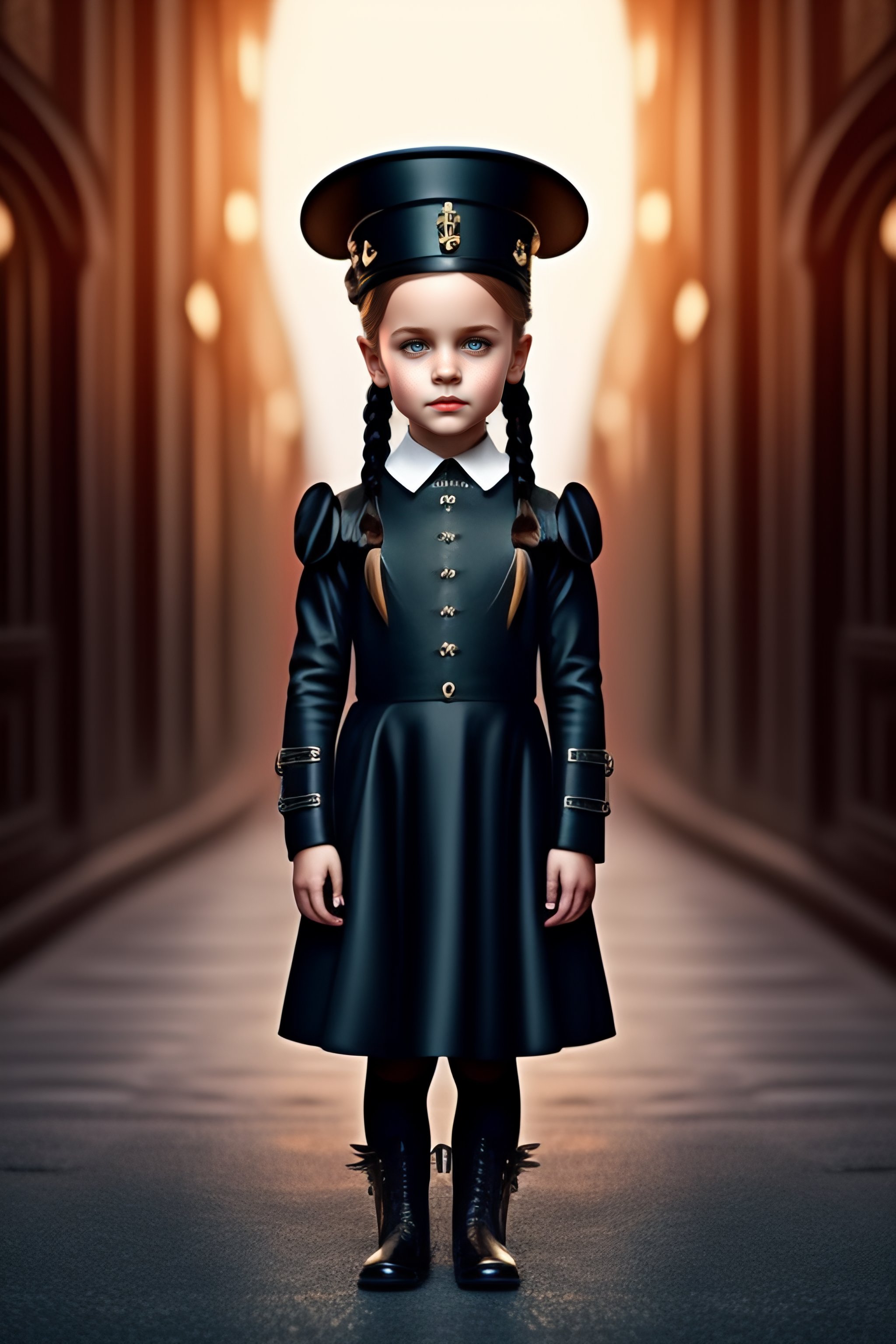 Lexica - Little kid Wednesday Addams wearing cyber looking steampunk ...