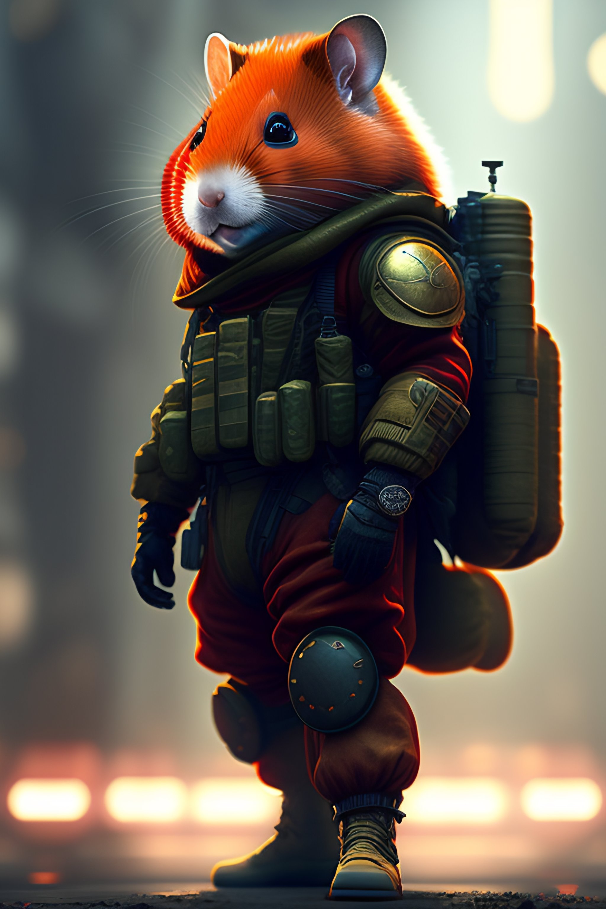 Lexica - Anthropomorphic red hamster soldier, biomechanical, full body ...