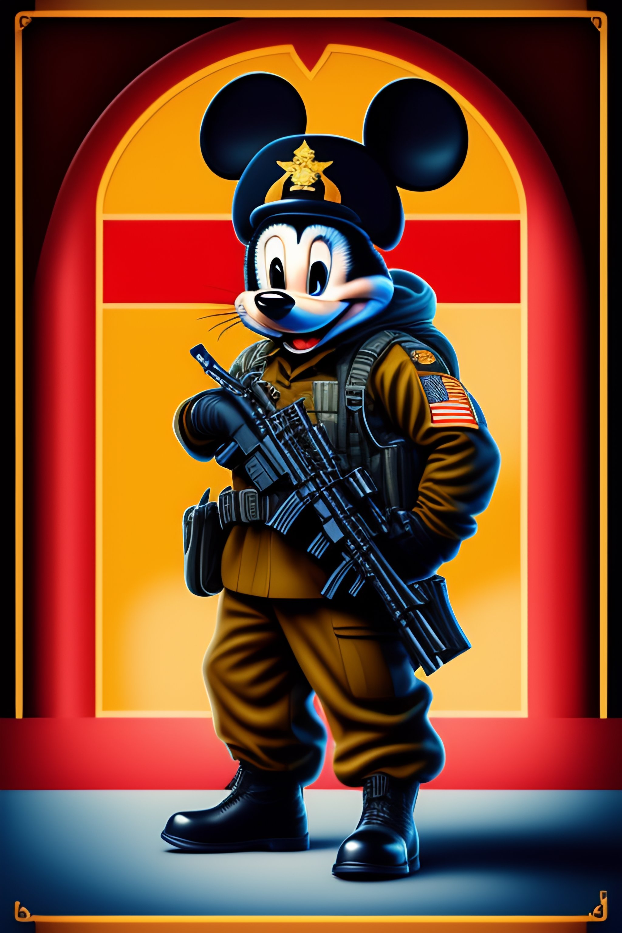 Lexica - Military mickey mouse robbing a bank with a smith and wesson ...