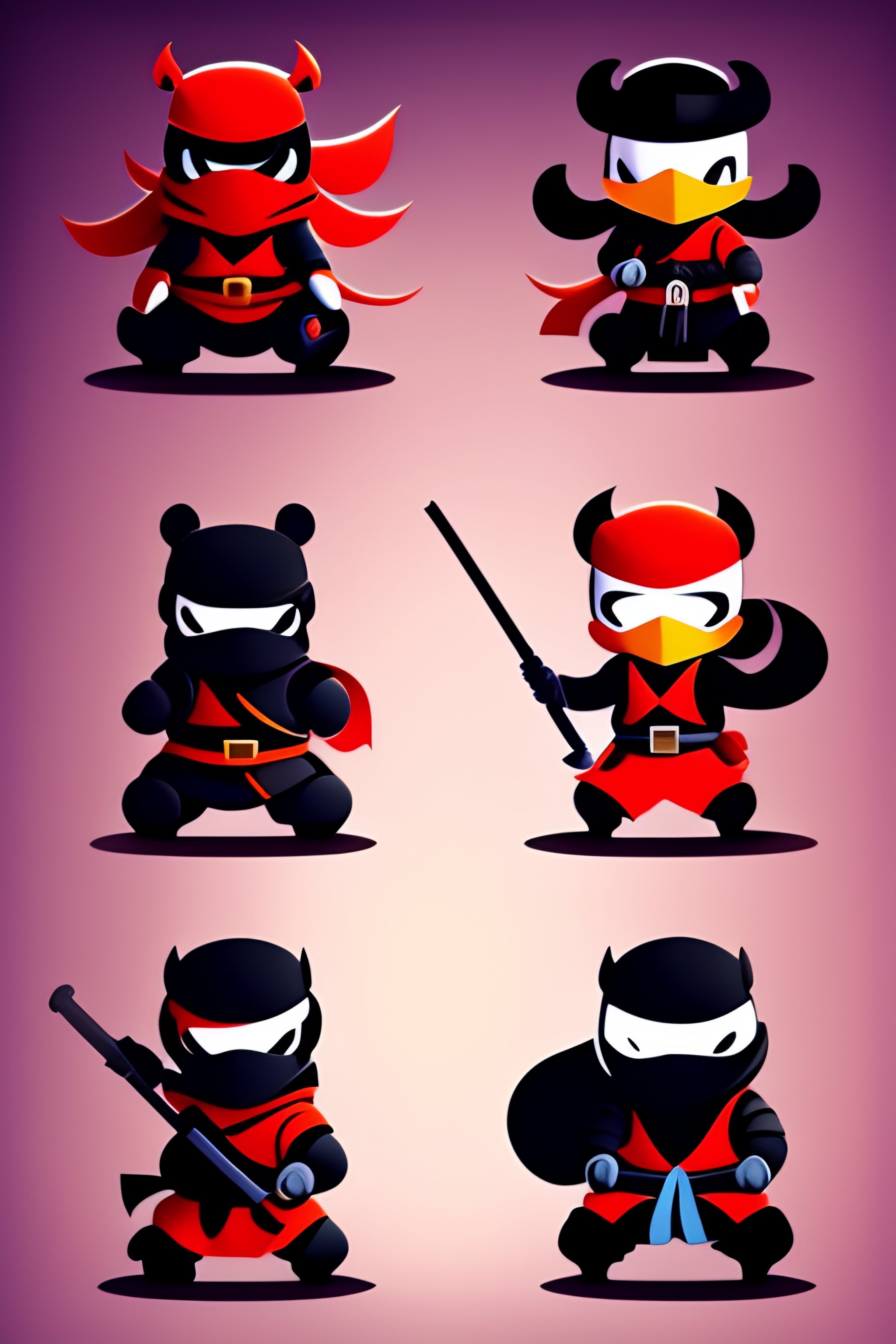 Lexica - A set of cartoon ninjas in various poses, vector art by Jan ...
