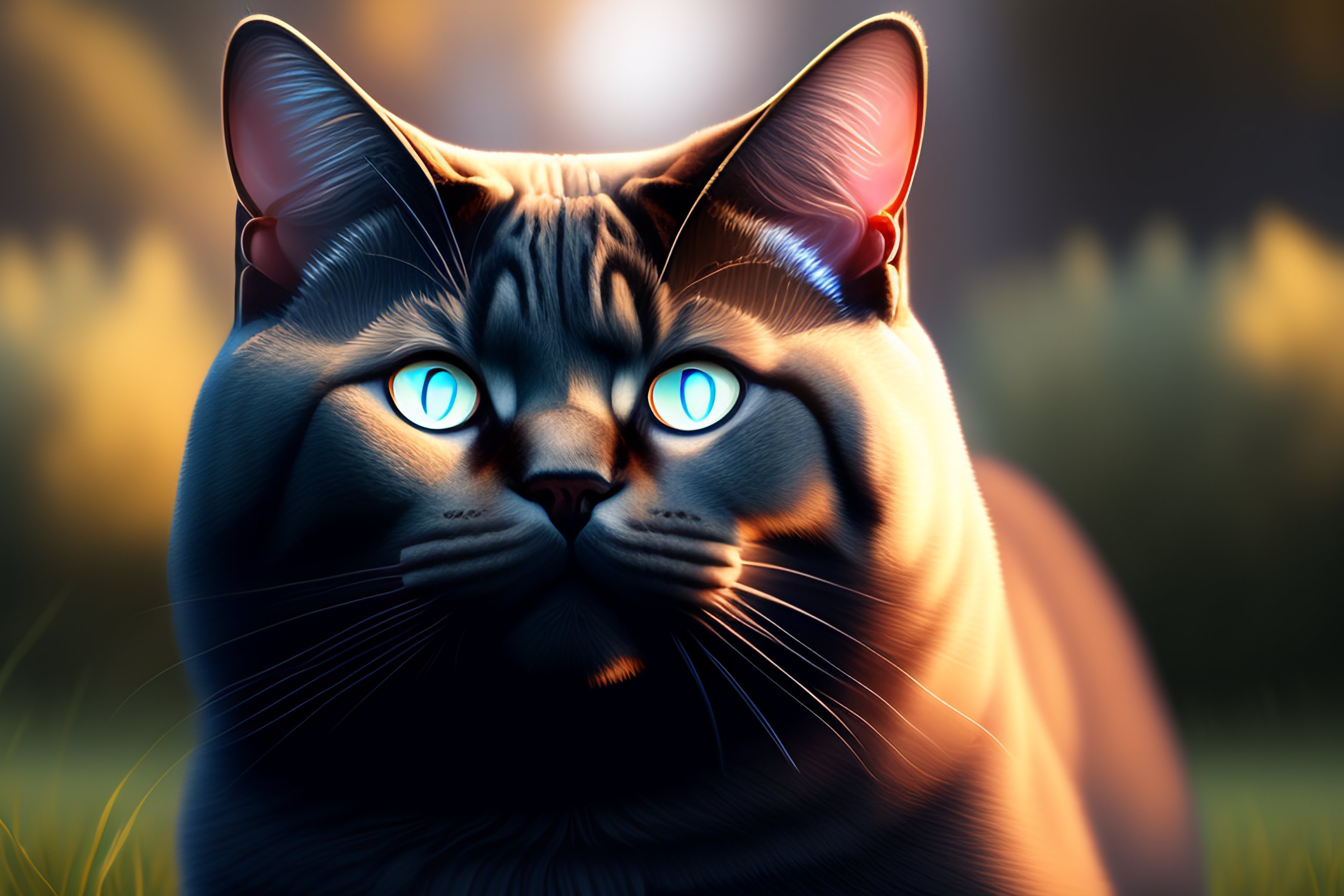 Lexica - Giant British Shorthair cat with glowing eyes, size half of ...