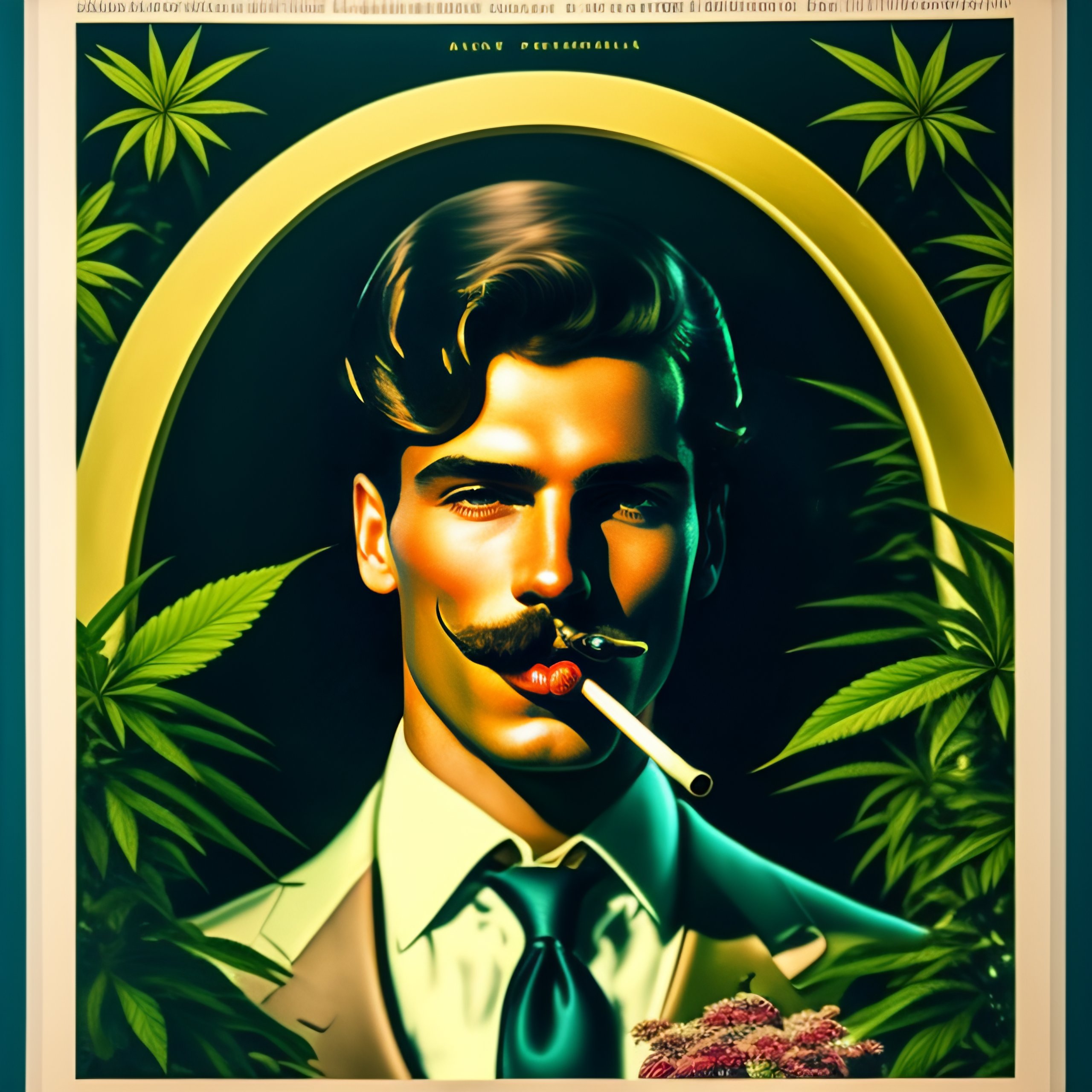 Lexica - Vintage poster of an elegant man with a big joint in his mouth ...