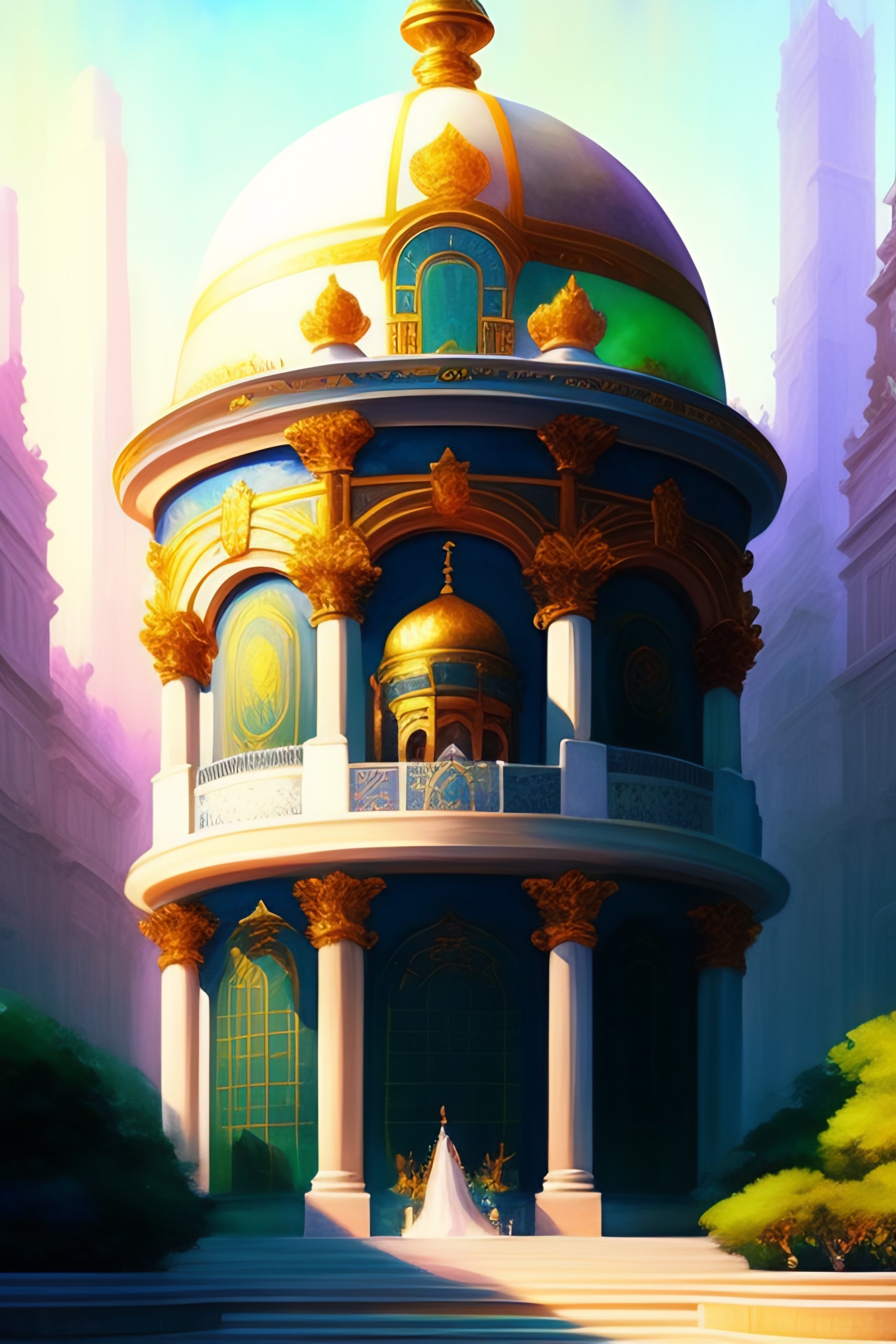Lexica - A neoclassical tower with dome on a fantasy city next to a ...