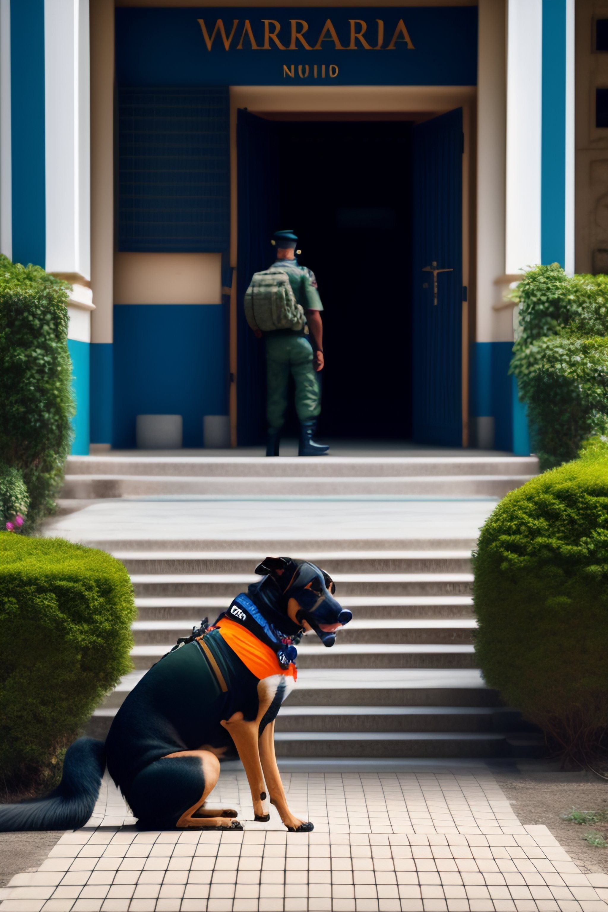 Lexica - Indonesian security guards with K9 standing guarding a door ...