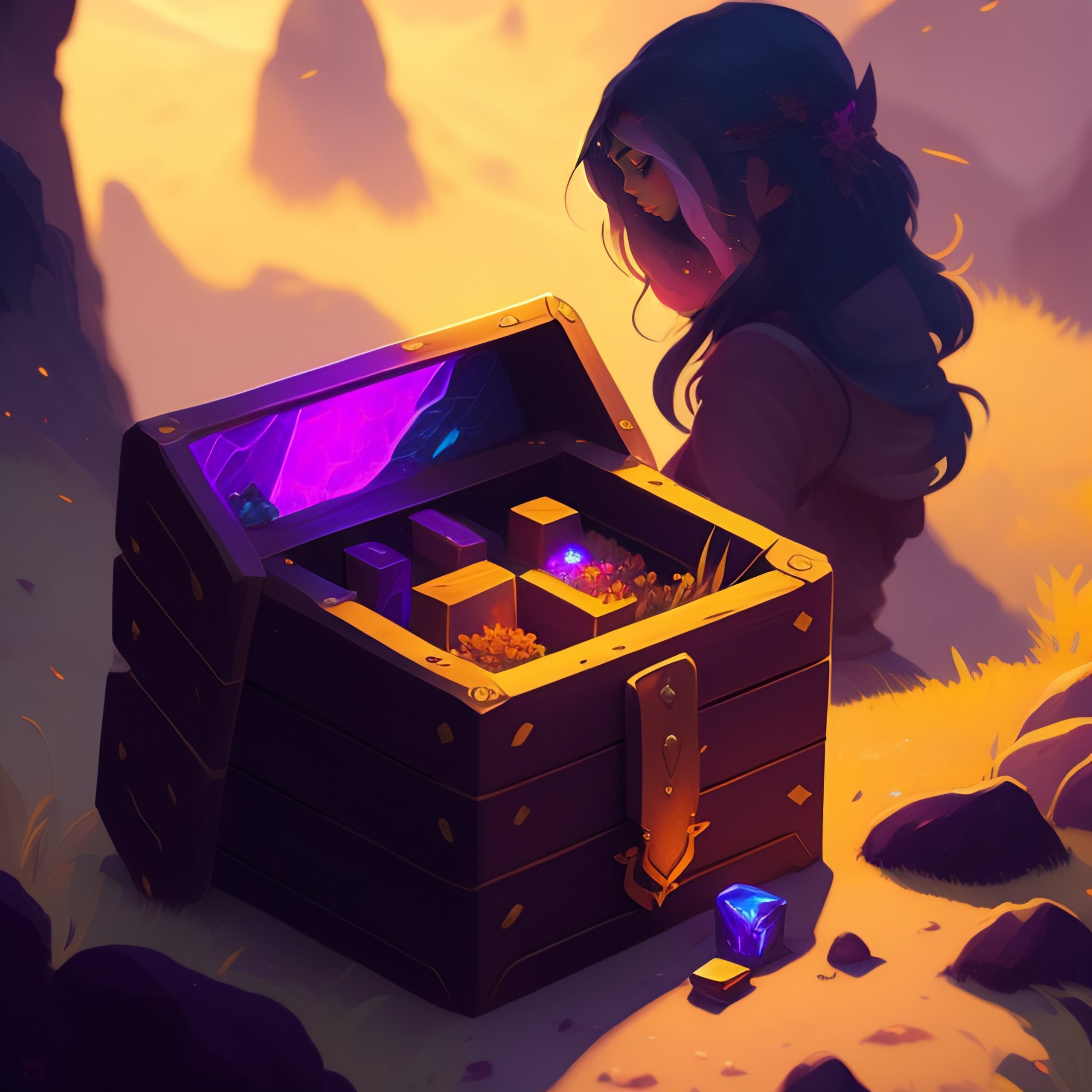 Lexica - A small wooden box full of glowing magical stone crystals, dnd ...