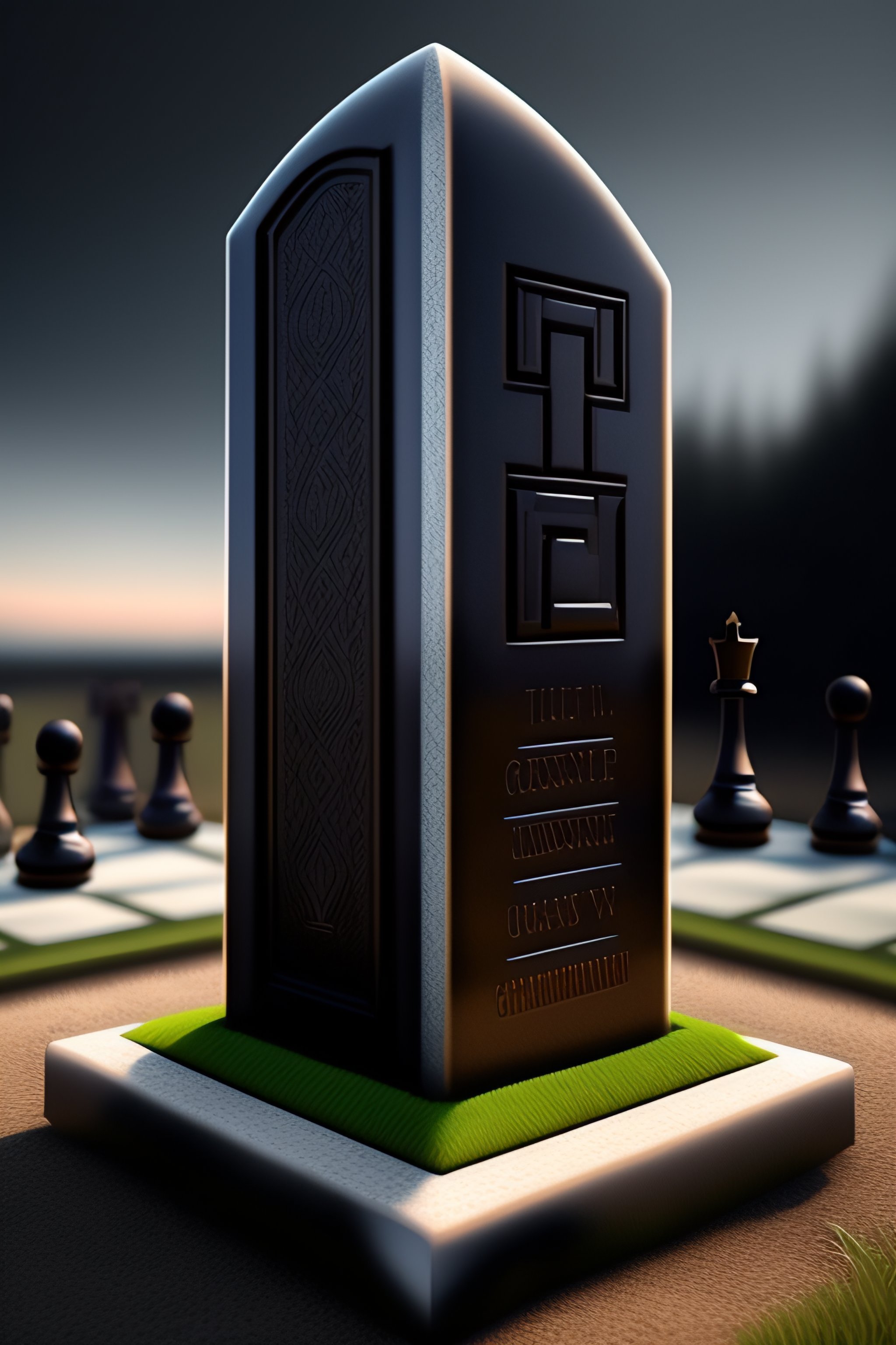 Lexica - A gravestone in the shape of a piece from the game of chess.