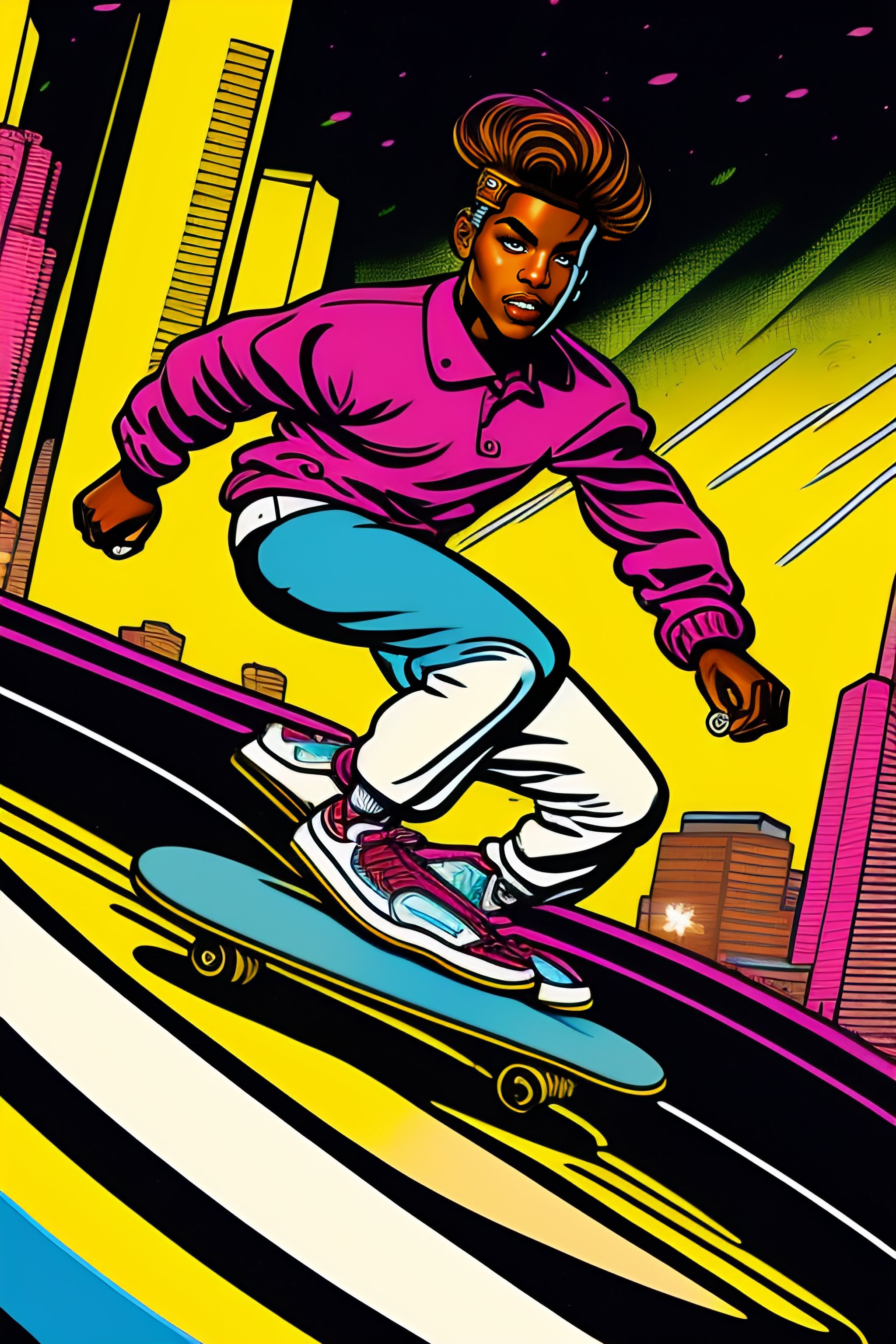 Lexica - 90s comic Graphic art of a person riding a skateboard with ...