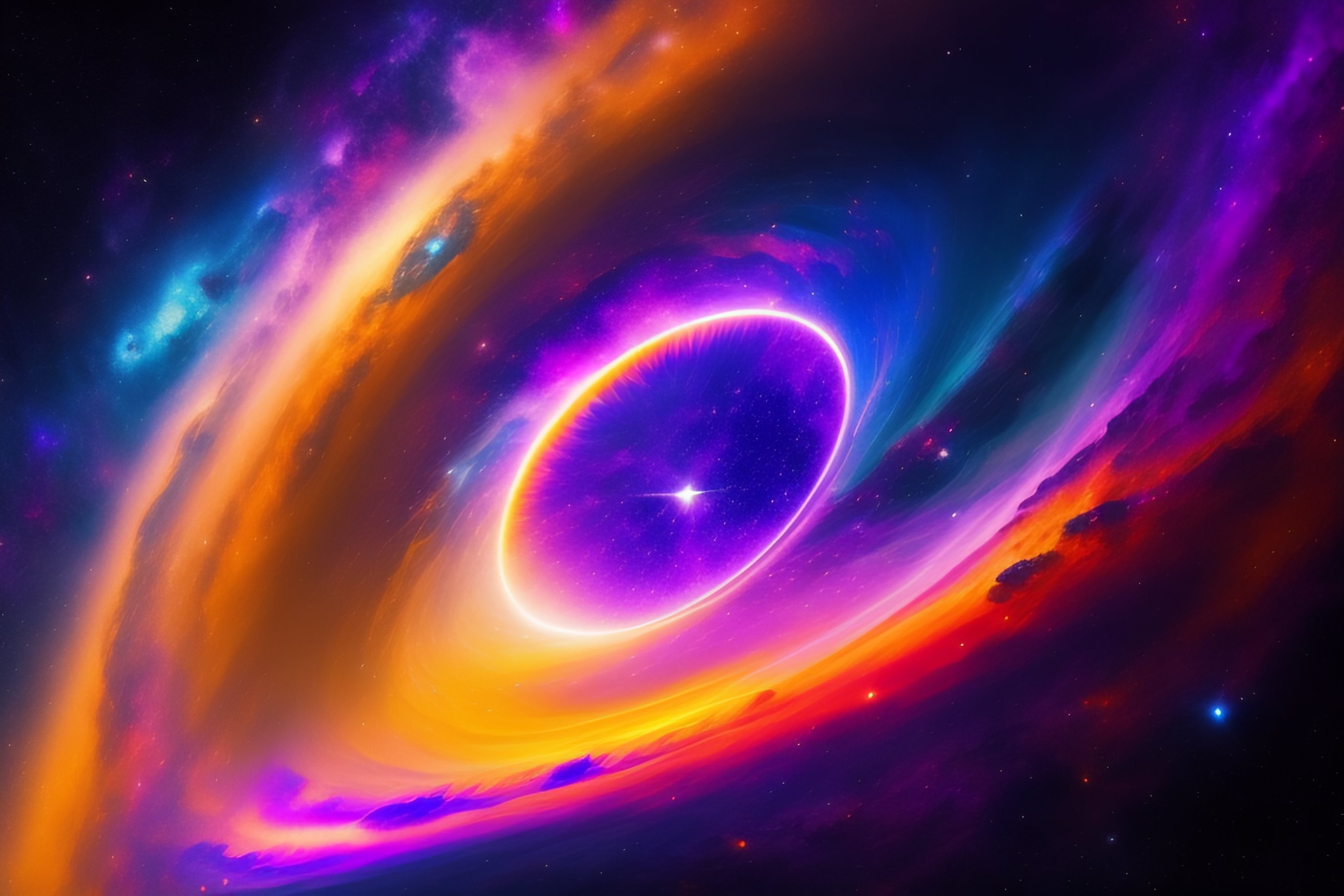 Lexica - Purple, blue and yellow cosmic portal, galaxya and planet