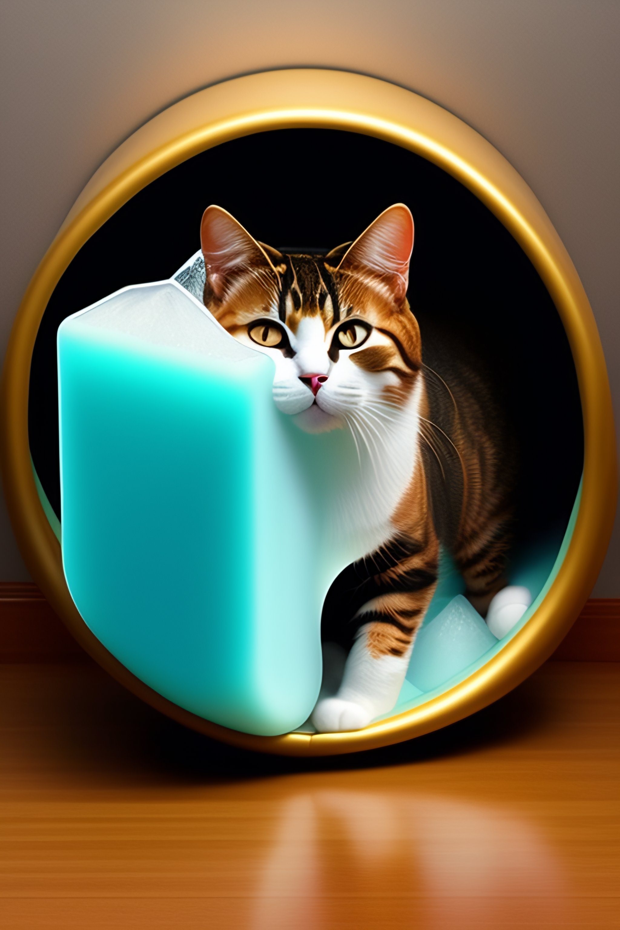 Lexica - A cat got stuck inside ice block of random shape.