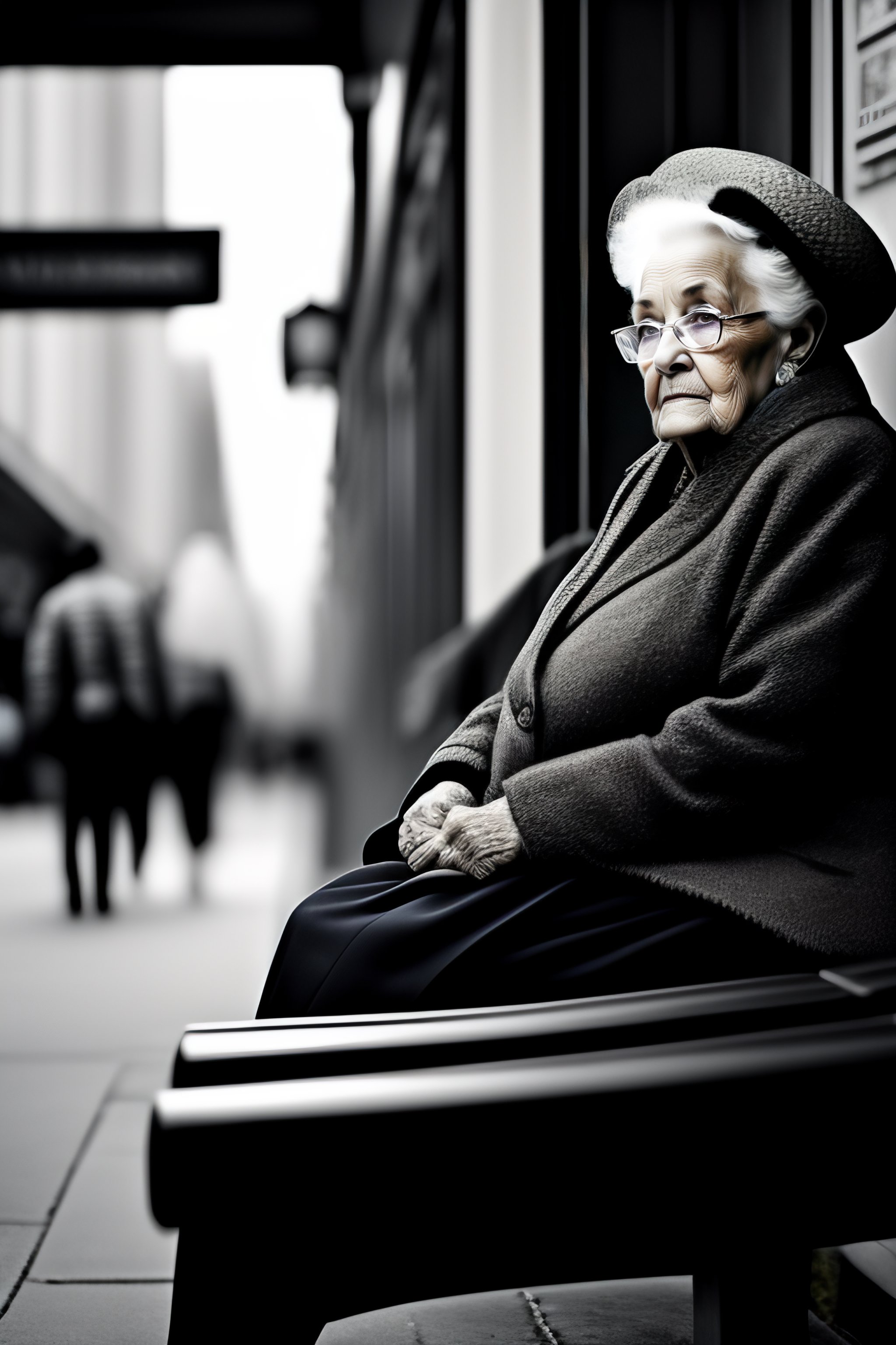 Lexica - William Klein studio photography , old woman bench, complex ...