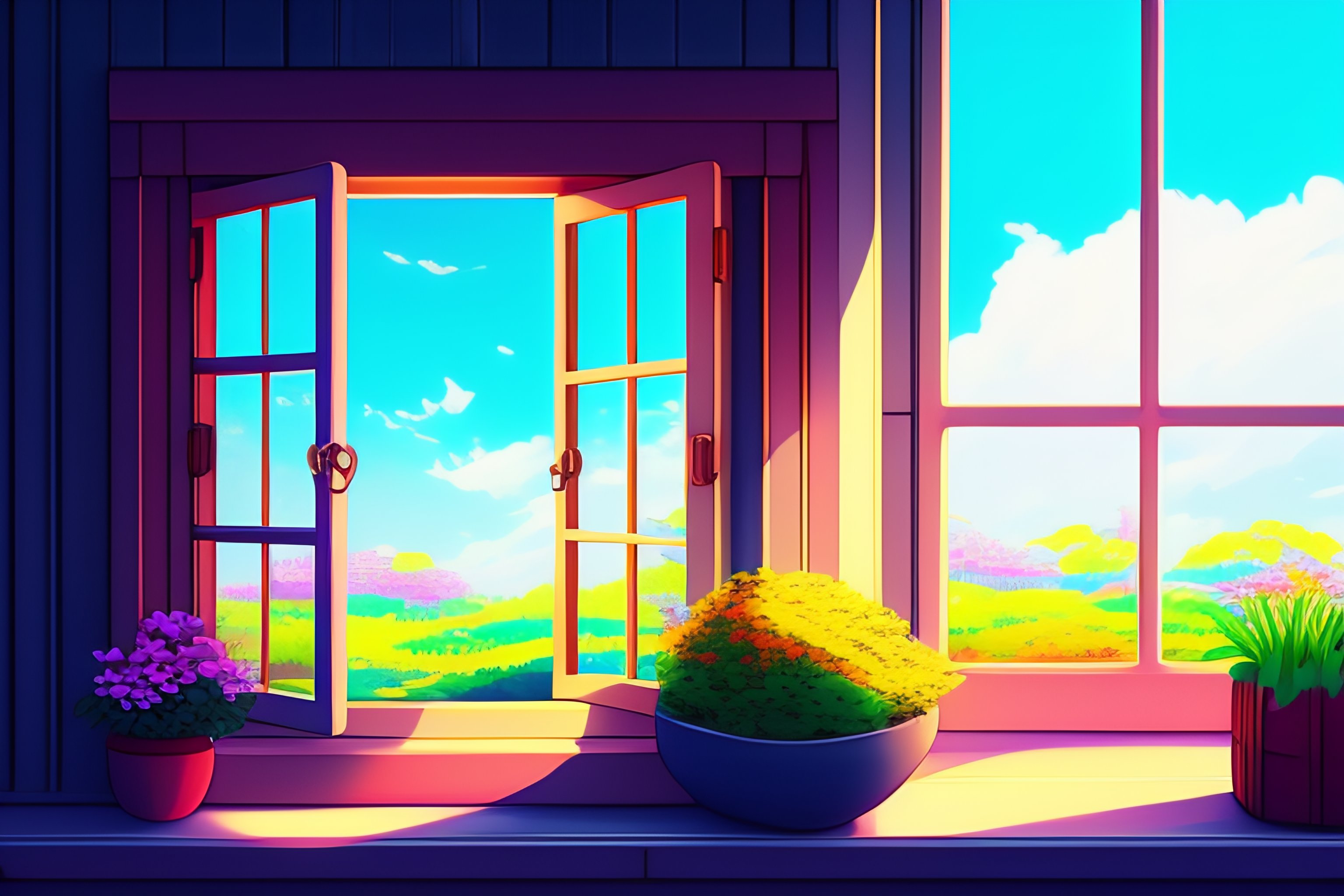 Lexica - A digital art of Lo-fi view frim window spring at nigt on ...