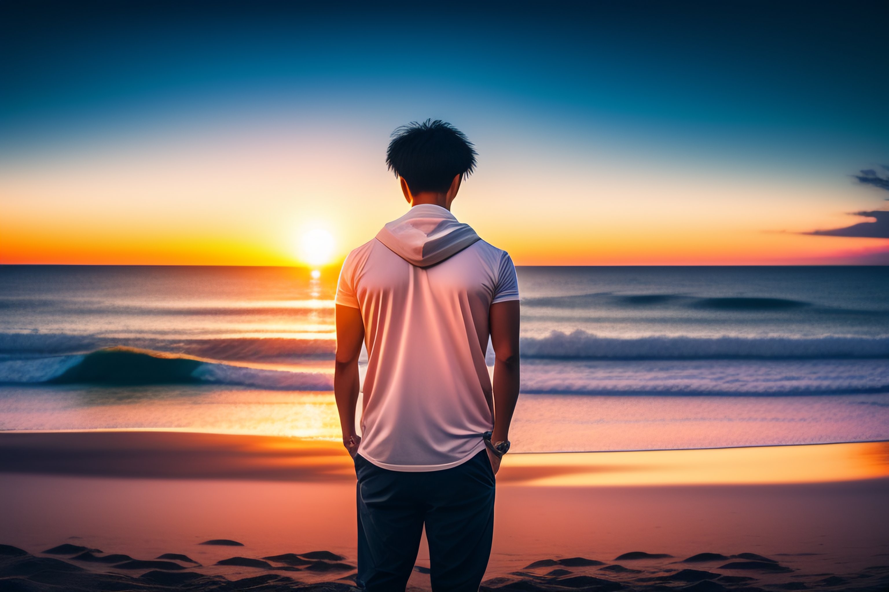 Lexica - A Japanese guy standing and showing us his back, looking at ...