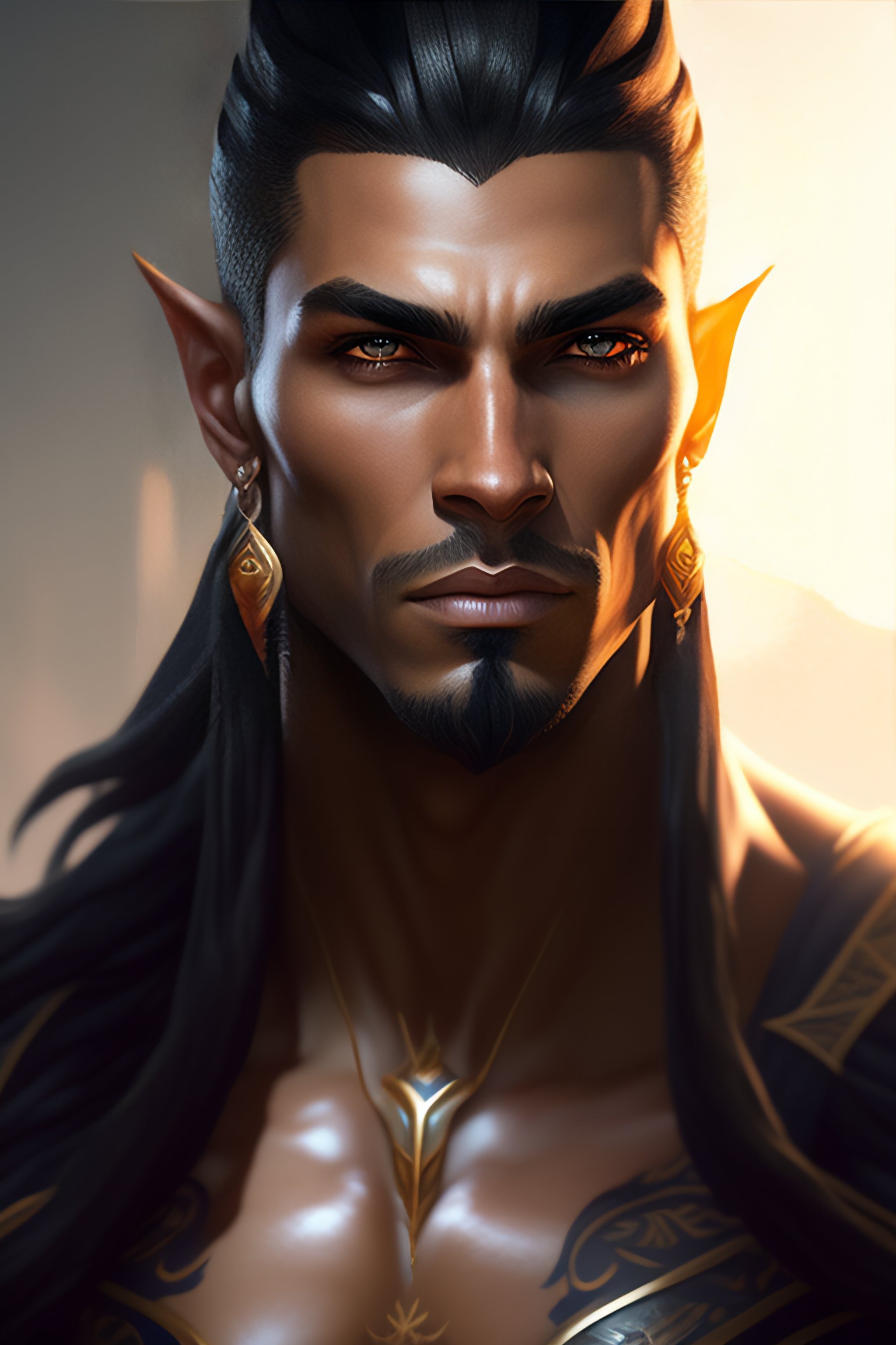 Lexica - Male Elven Sailor. long pointy ears. Muscular. Long black ...