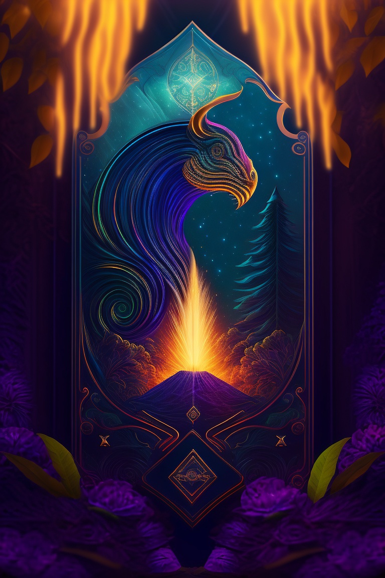 Lexica - Tarot card, mythical forest beast, 2D line art