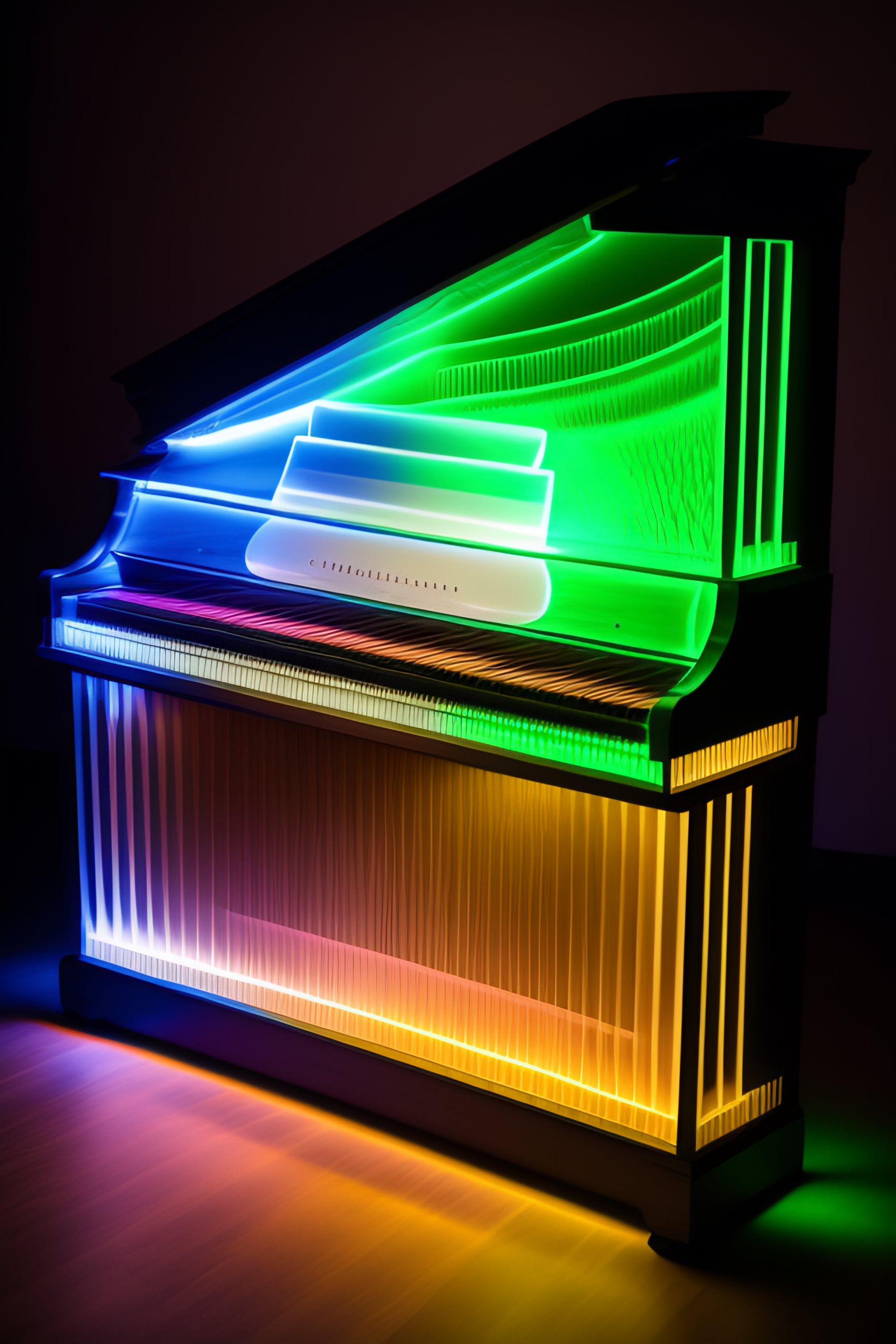 Lexica - A piano made of glass glowing in the dark
