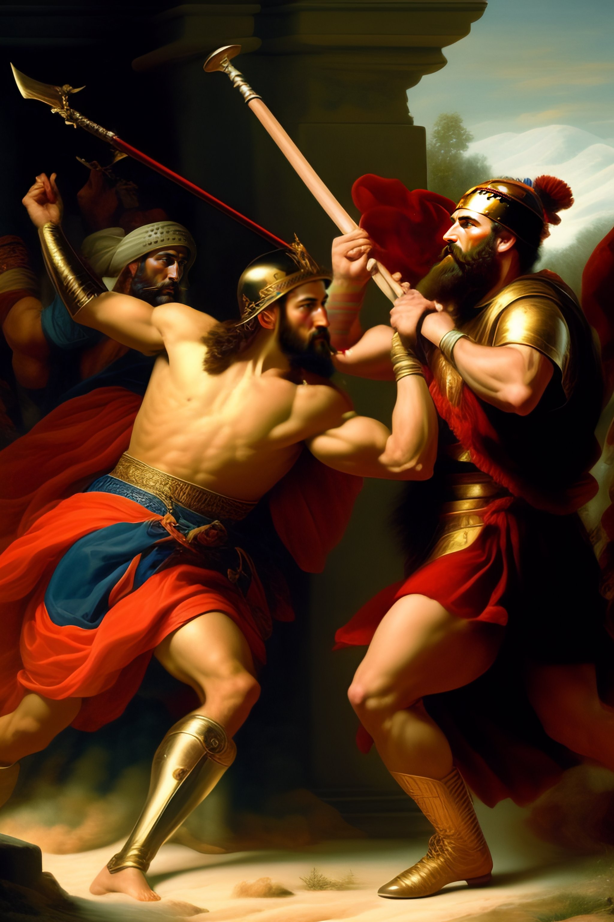 Lexica - King David beating Goliath with Rogatka, battle in the open field
