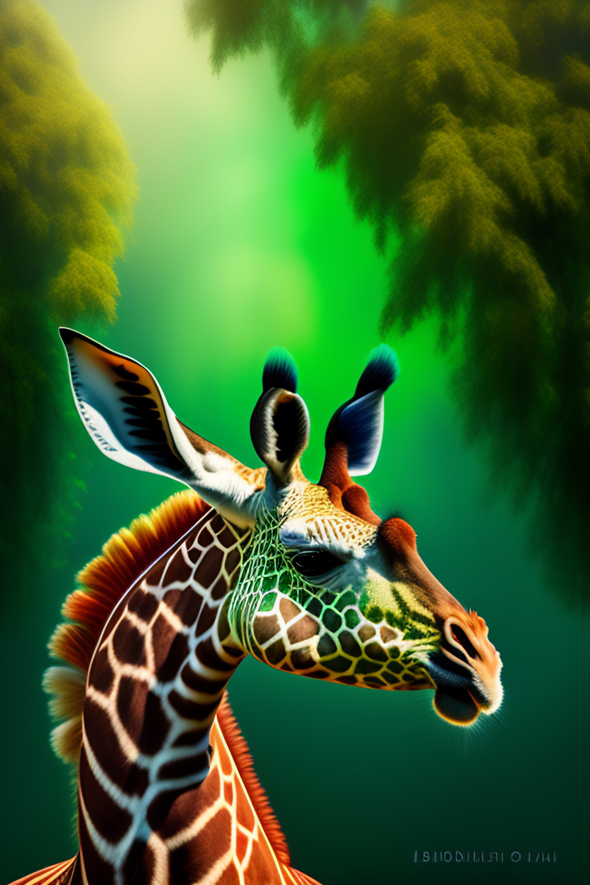 Lexica - Green giraffe eats a hare