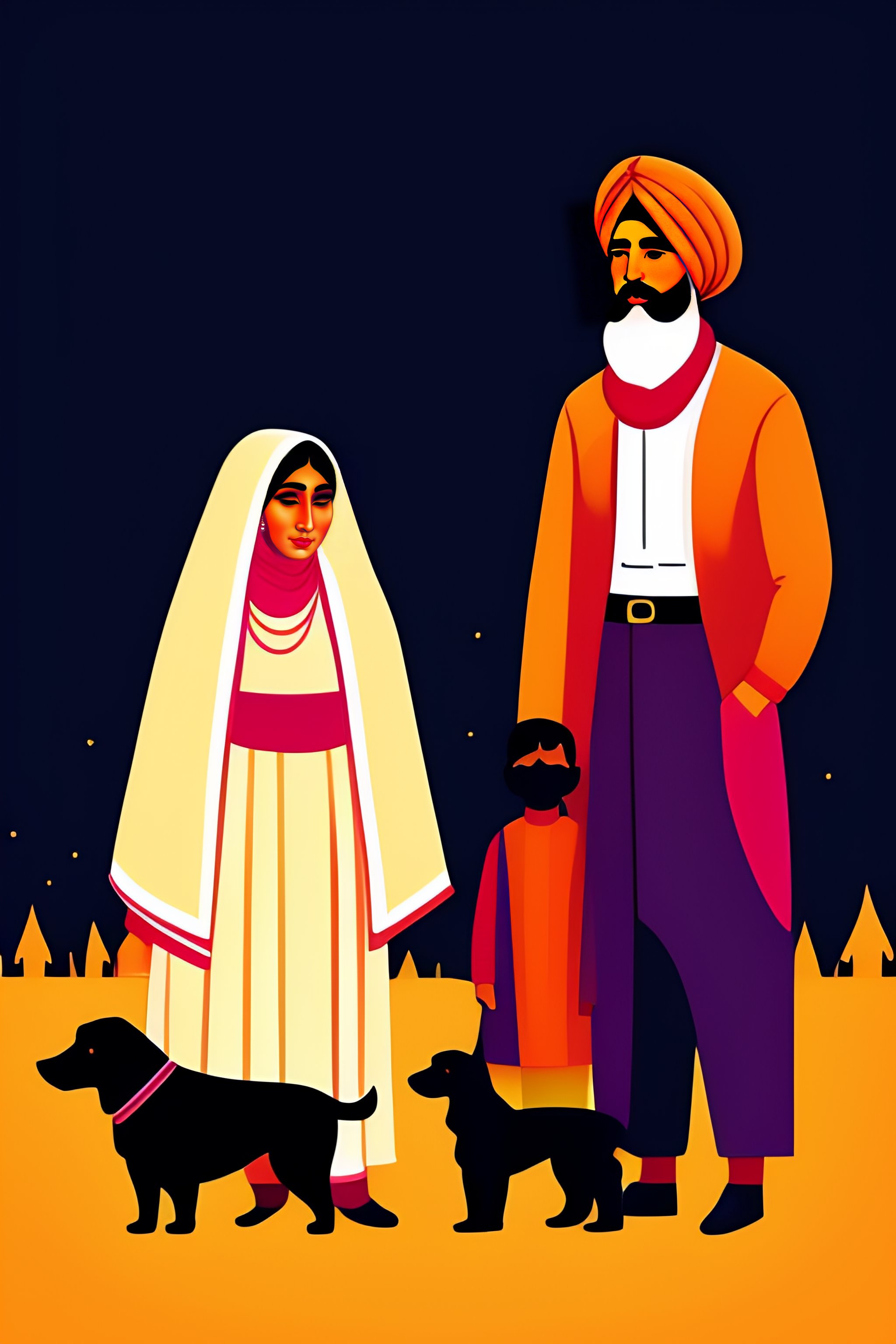 Lexica - Produce a stylized illustration of a sikh family, with the ...
