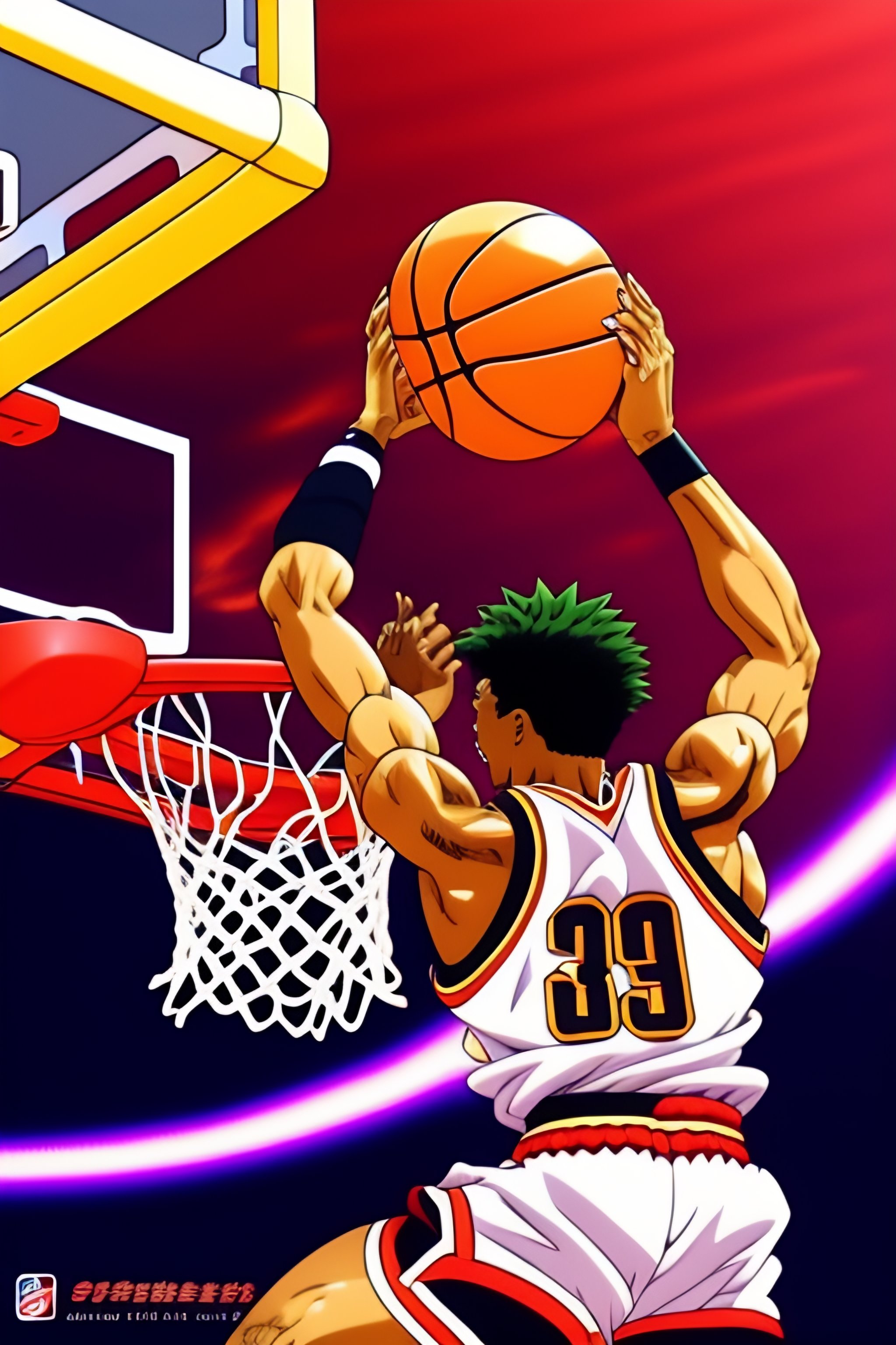 Lexica - Vintage 90's anime style. basketball man making a dunk like a ...