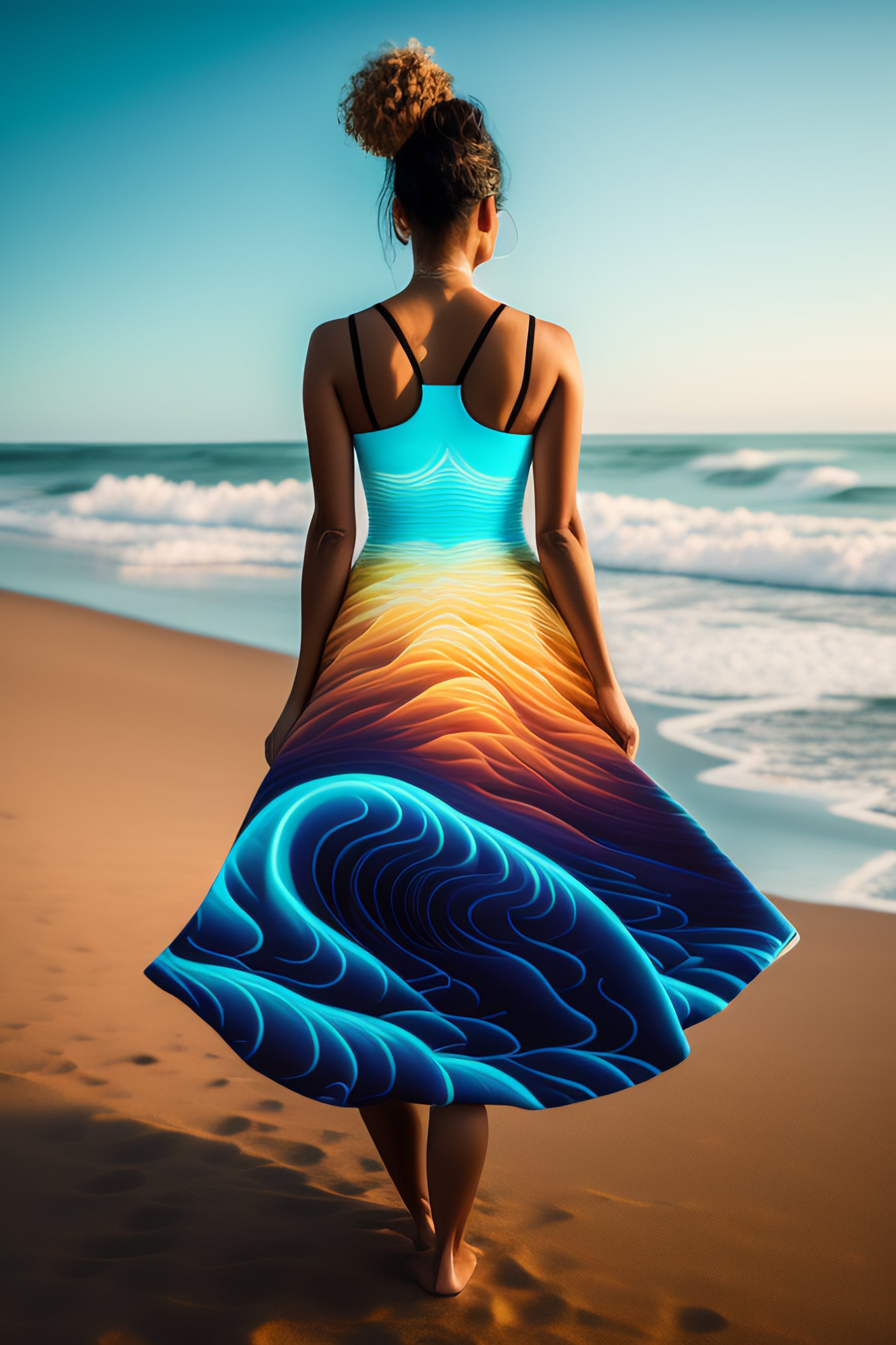 Lexica - Dancer dress inspired by the great wave with enhanced lighting