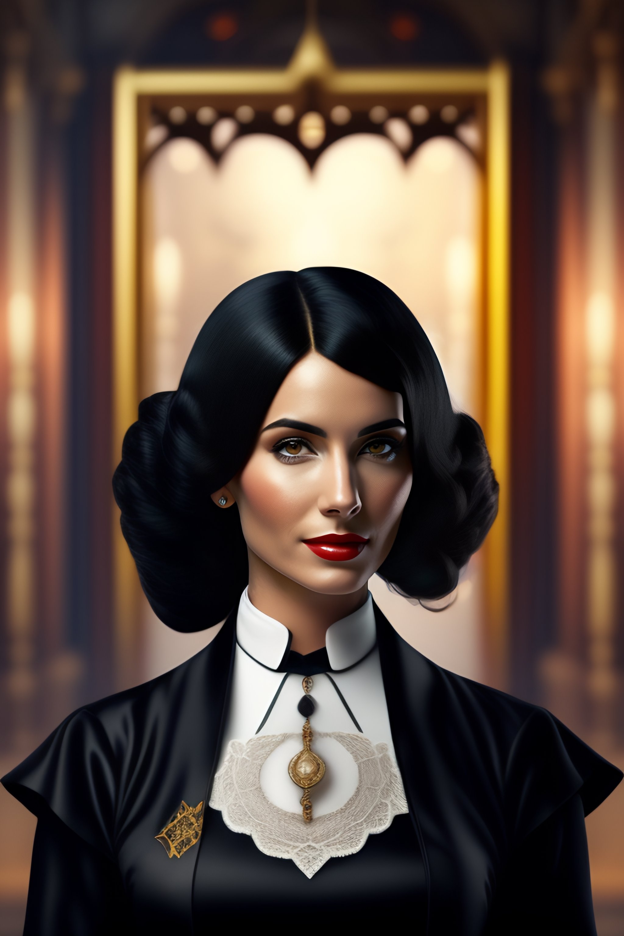 Lexica - Black-haired woman scientist using google, gothic clothing